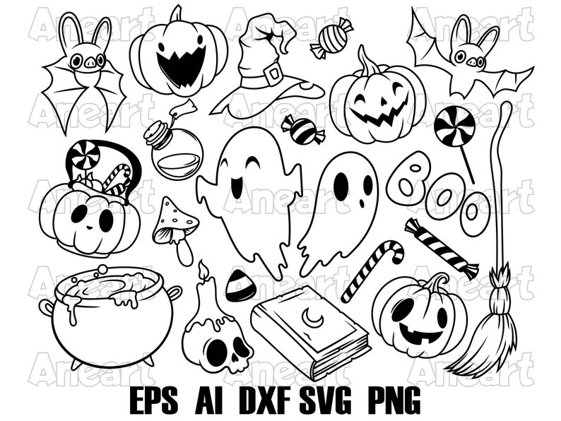 Halloween Clip Art, Cute Halloween Clipart, Pumpkin Svg, Ghost Svg, Bat ...