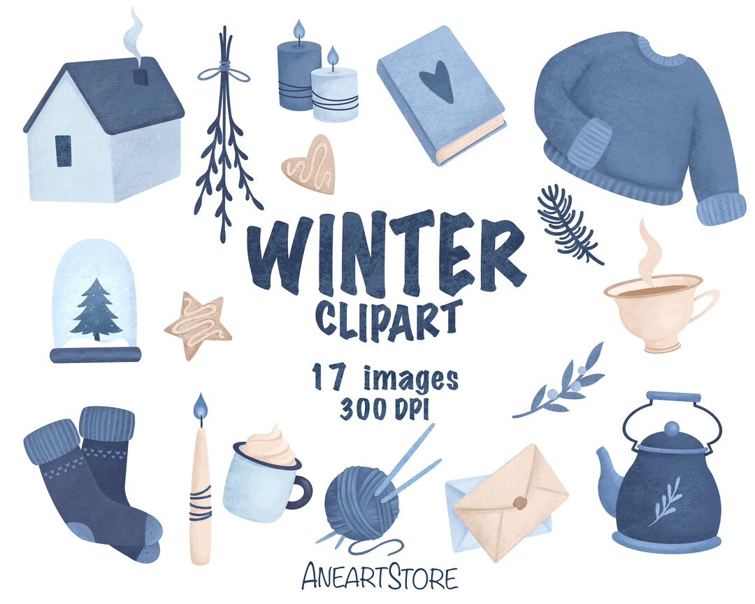 Blue Winter Clip Art, Winter Png, Christmas Png, Cozy Winter Png ...