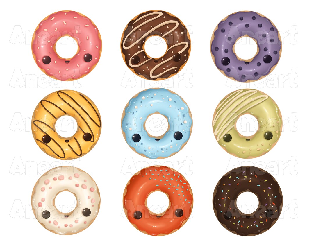 Cute Donuts Clip Art, Kawaii Donuts Clip Art, Kawaii Food Clip Art ...
