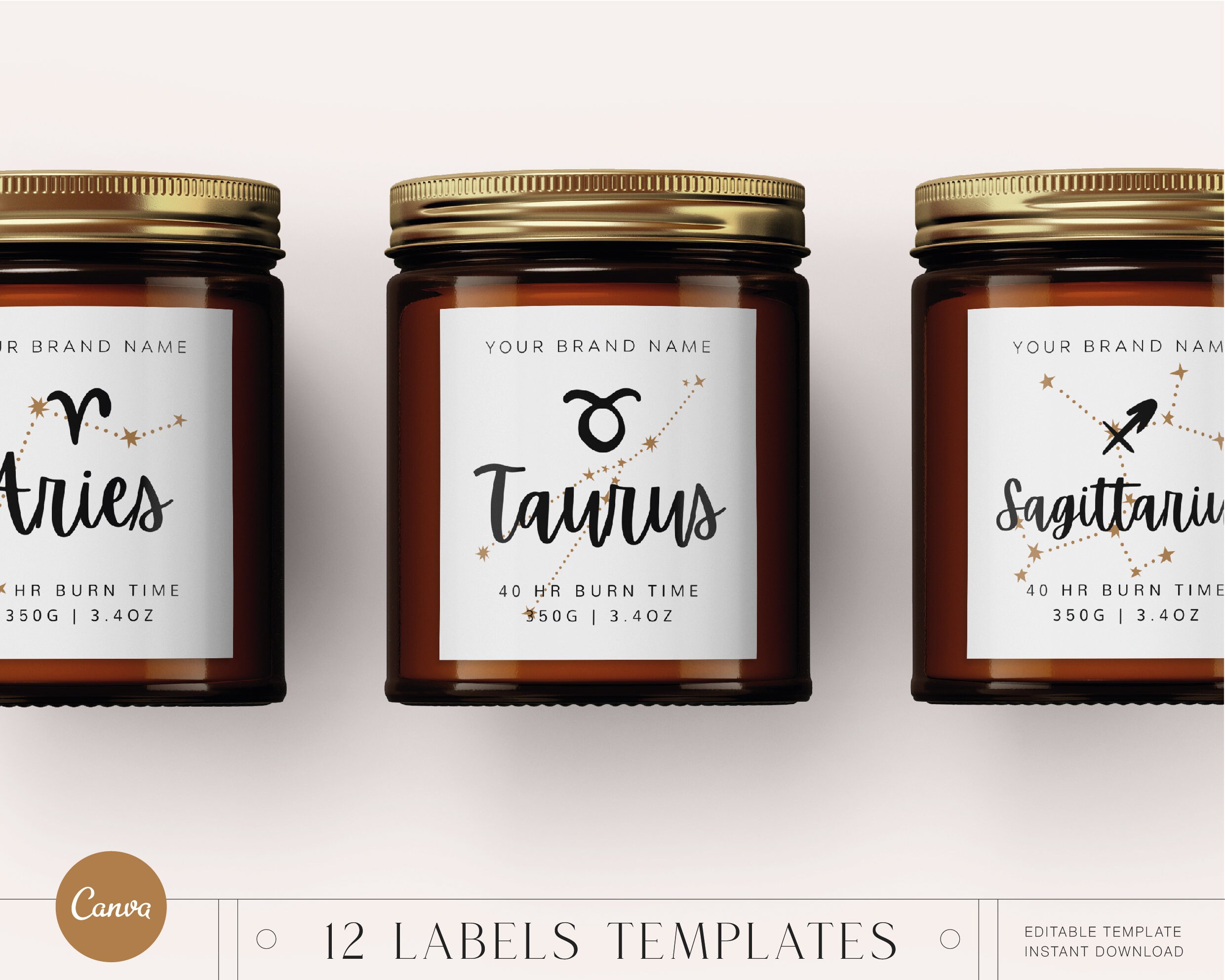 Editable Zodiac Candle Labels 12 Pcs Candle Jar Square - Etsy