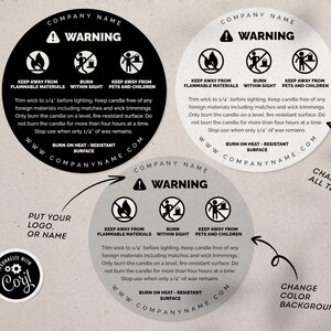Candle Warning Label Sticker Template Editable Warning Label | Etsy