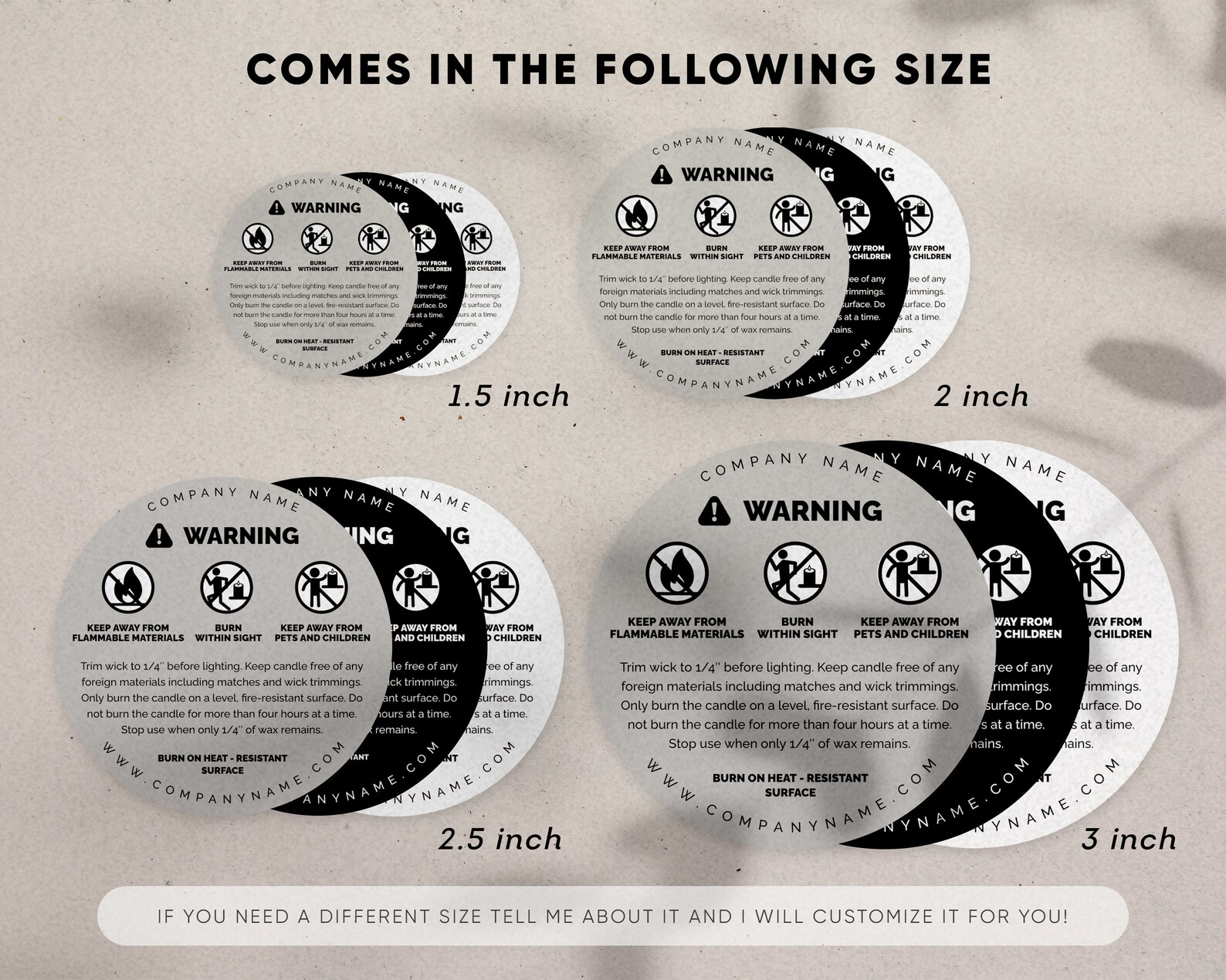 Candle Warning Label Sticker Template Editable Warning Label | Etsy