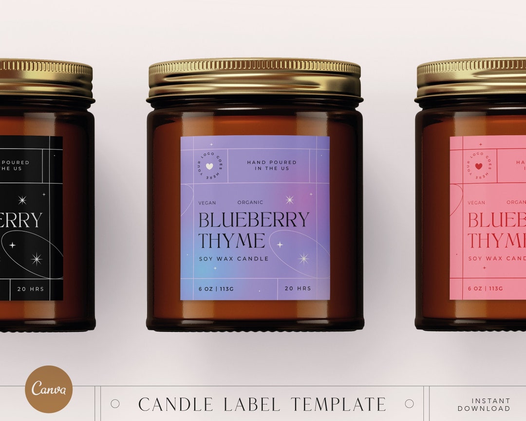 Gradient Editable Candle Labels, DIY Candle Jar Square Sticker, Canva ...