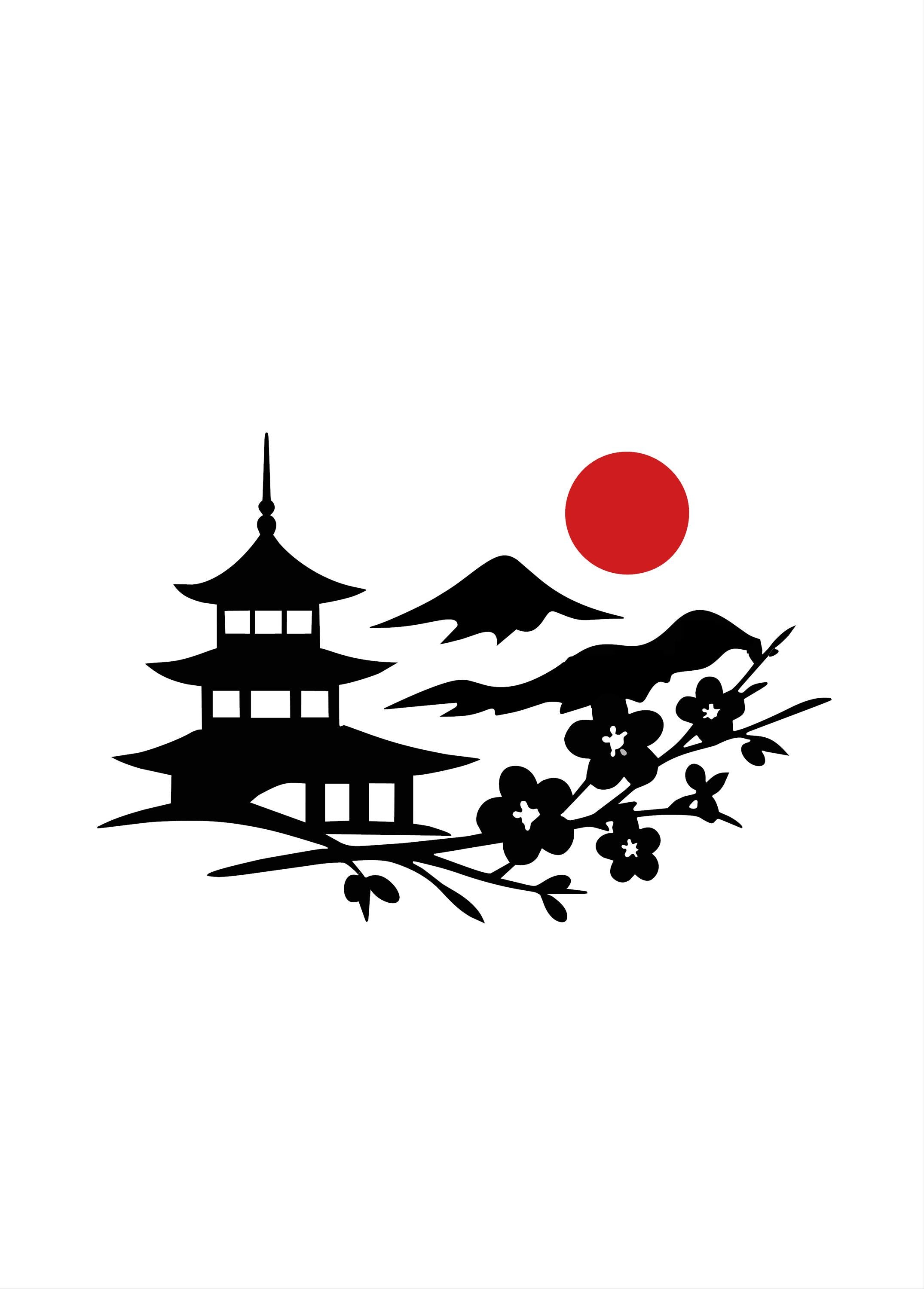 Minimalist Japanese Red Sun SVG PNG Zen Landscape Modern Abstract Japan ...