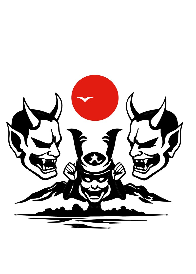 Oni Mask Samurai SVG PNG Japanese Demon Masks Rising Sun Warrior Oni ...