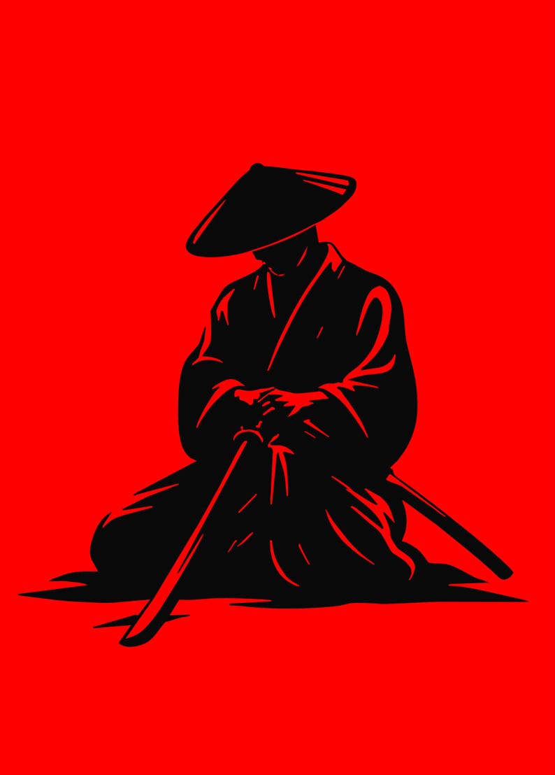 Kneeling Ronin Samurai SVG PNG Japanese Warrior Meditation Shadow Art ...