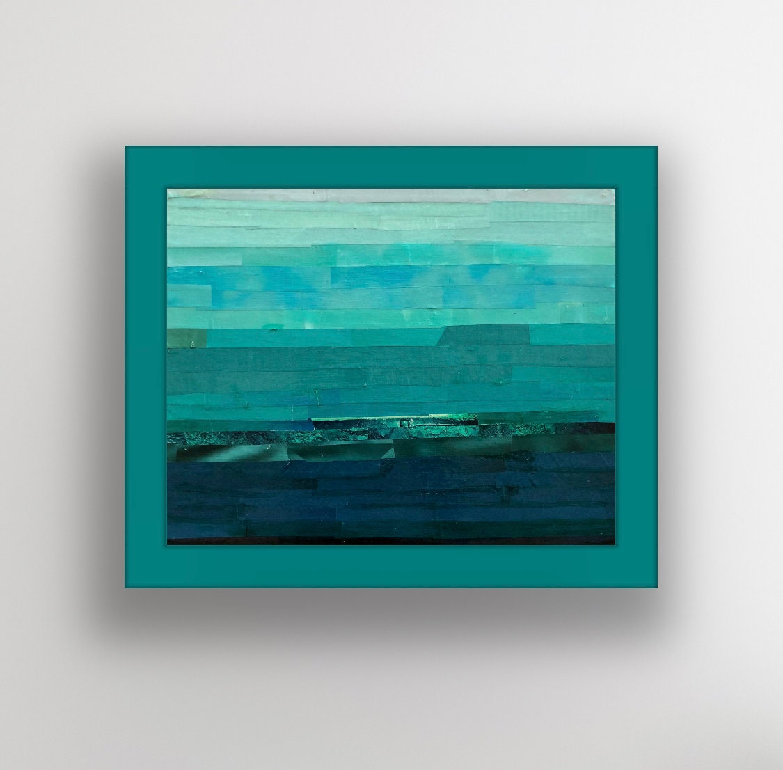 8x10 Turquoises Blue Paper Collage on Canvas-made From Recycled ...