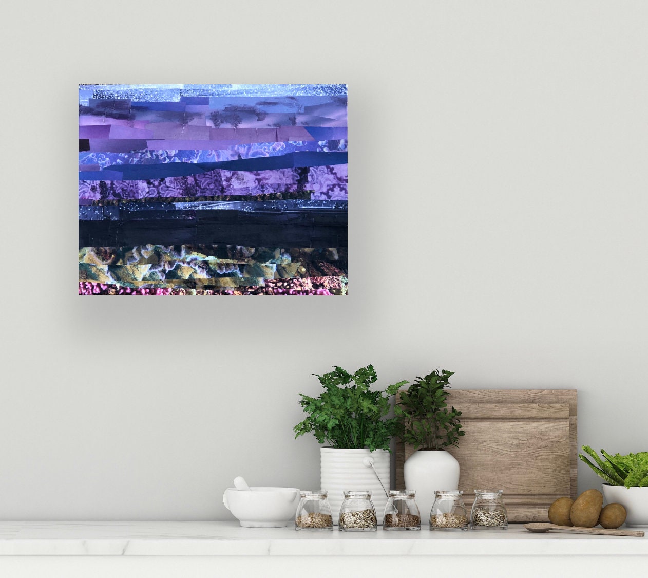 Original Handmade Paper Collage Art Purple 8x10 Wall Art, Fine Art ...