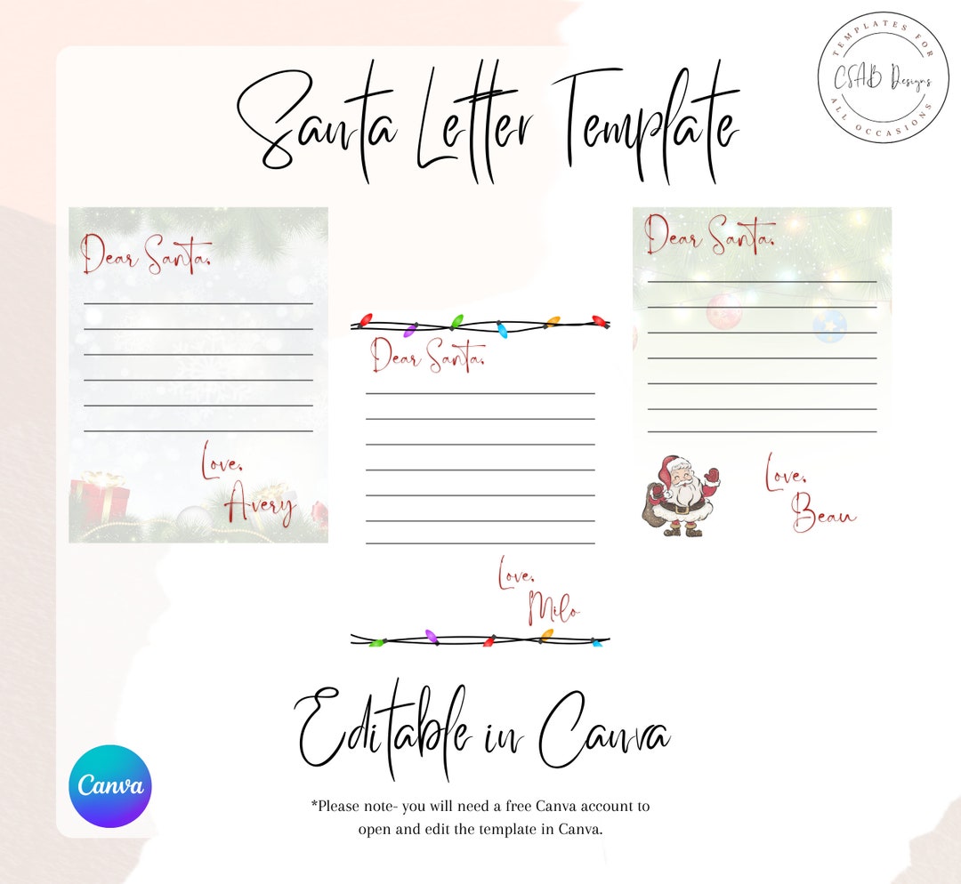 Custom Dear Santa Letter Template | Editable in Canva | Christmas ...