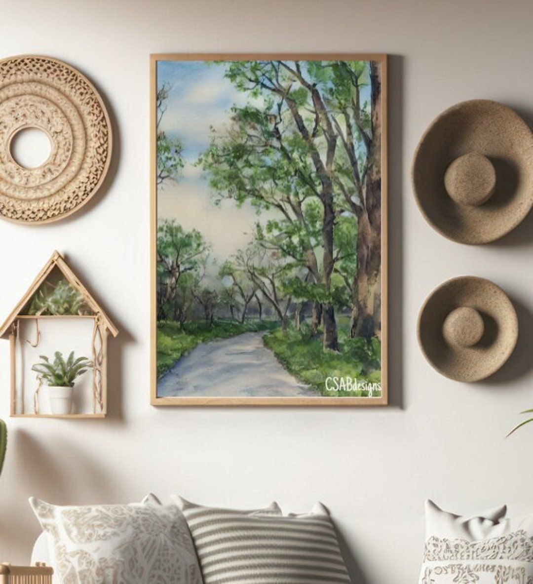 Watercolor Road in the Forest Painting Print | Watercolor Wall Art ...