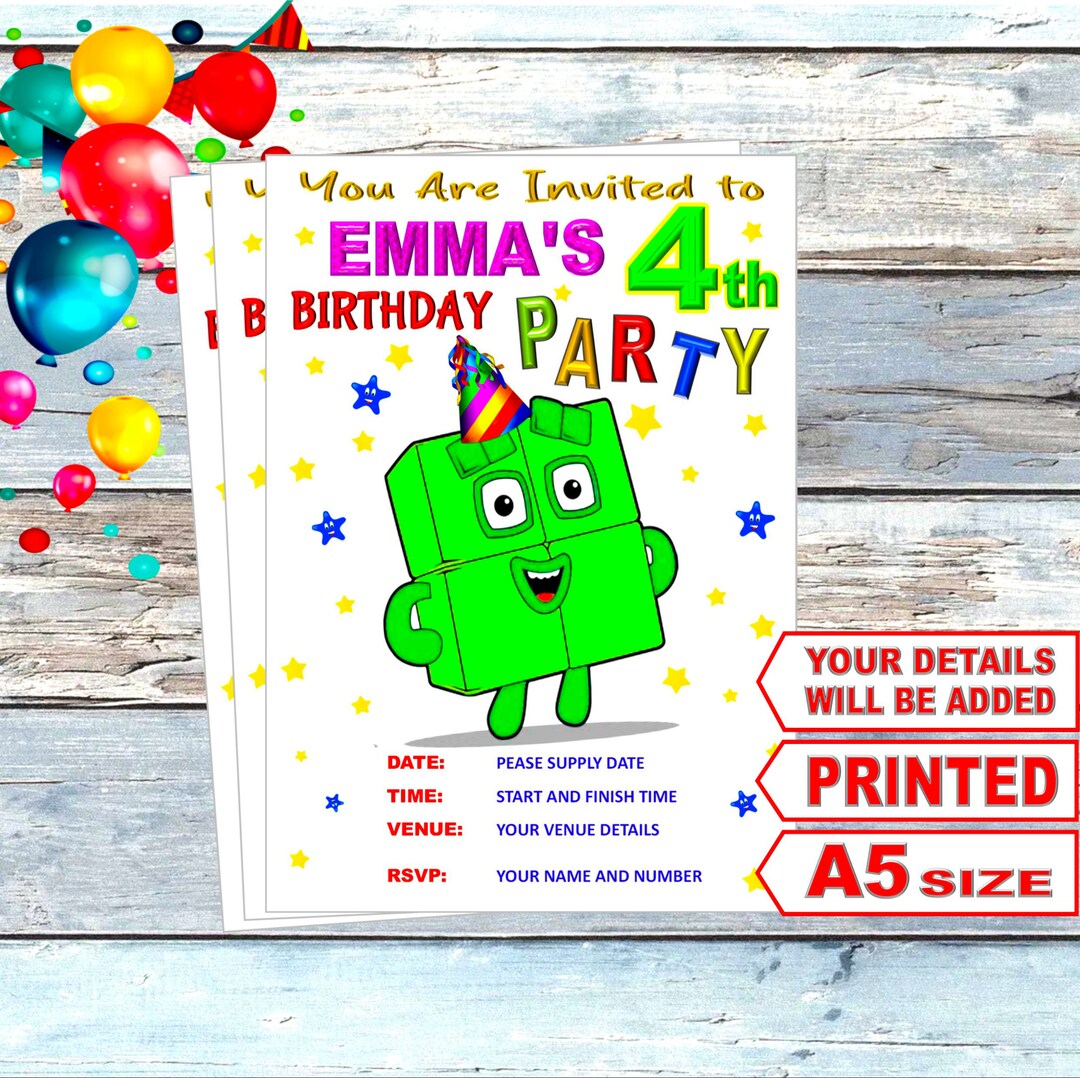 Children's Birthday Party Invitation PRINTED Personalised NUMBERBLOCKS ...