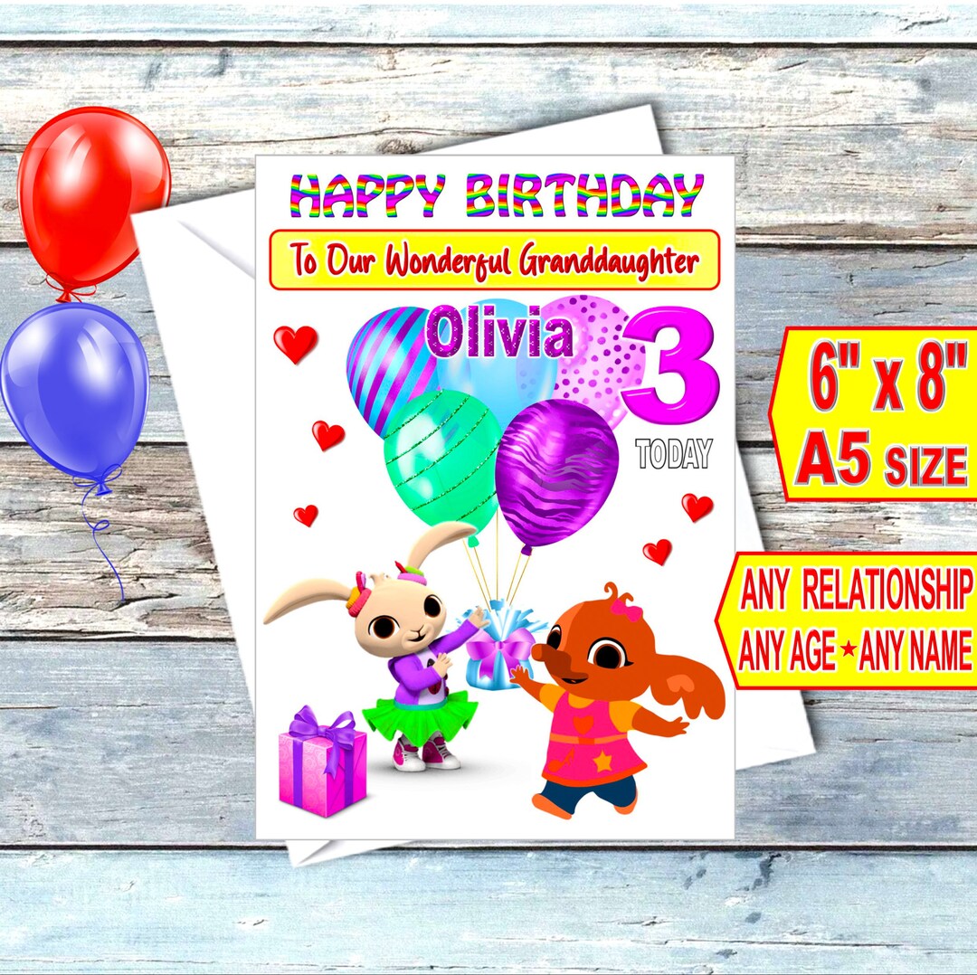 Children's Birthday Card PERSONALISED Bing Sula and Coco - Etsy