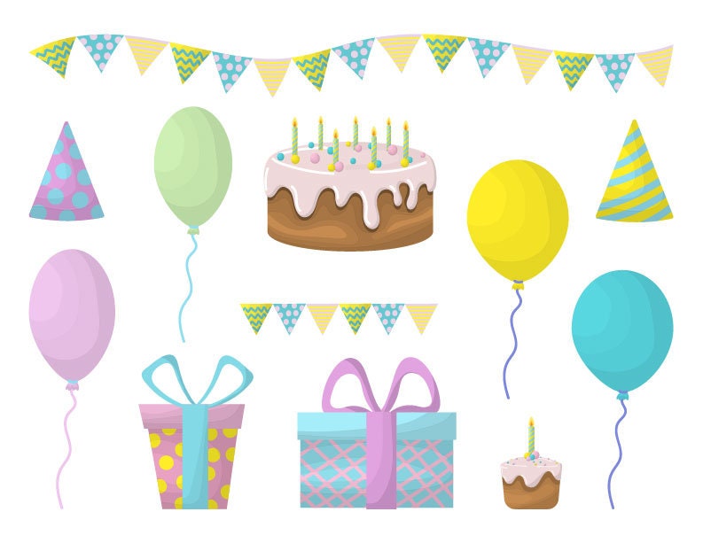Party Time Digital Printable Clipart Set Birthday - Etsy