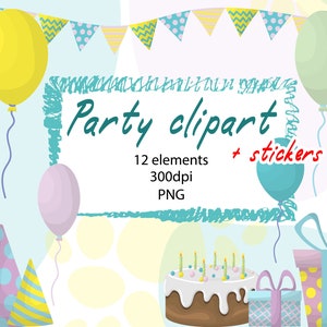 Party Time, Digital Printable Clipart Set, Birthday Invitation, PNG - Etsy