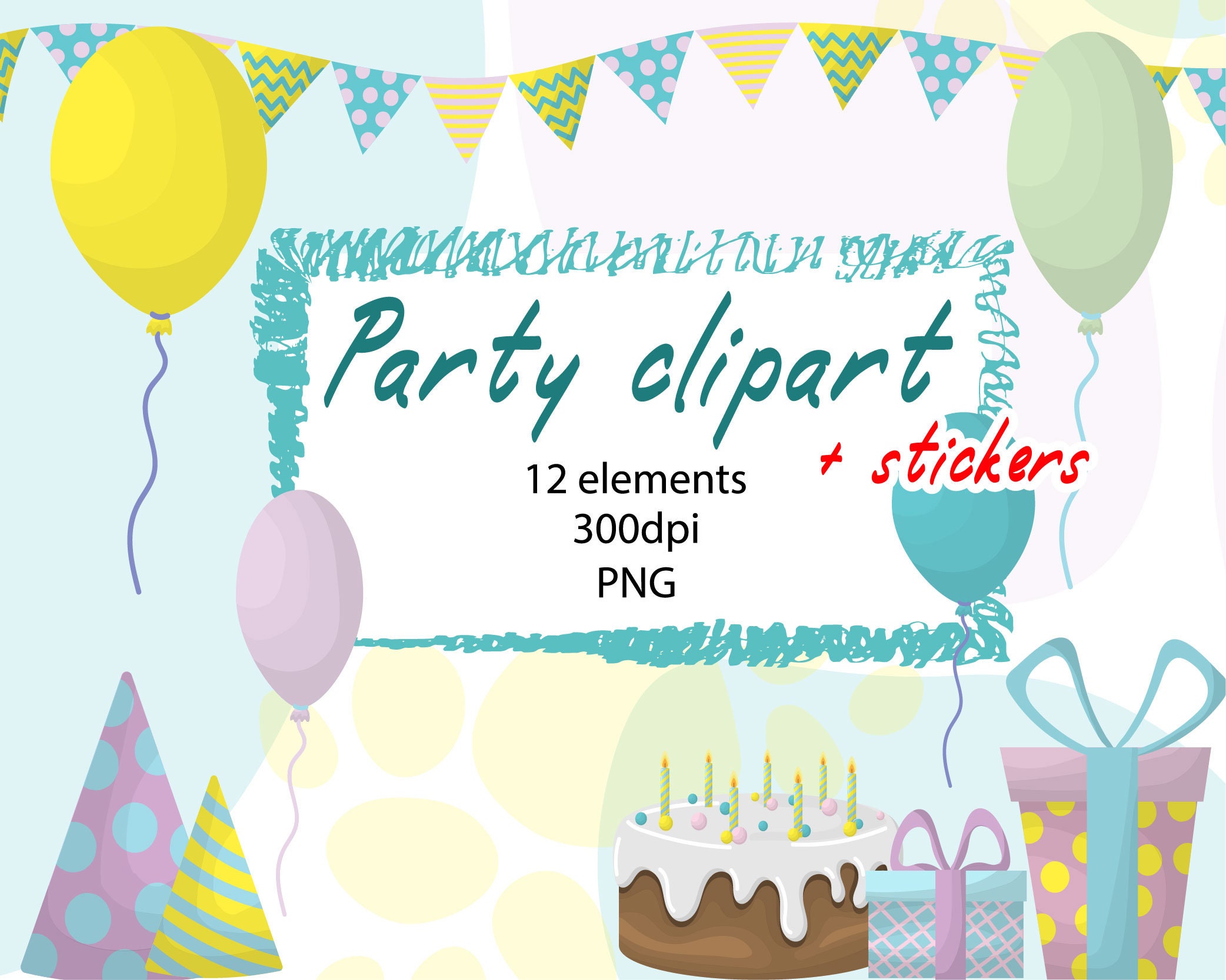 Party Time Digital Printable Clipart Set Birthday - Etsy