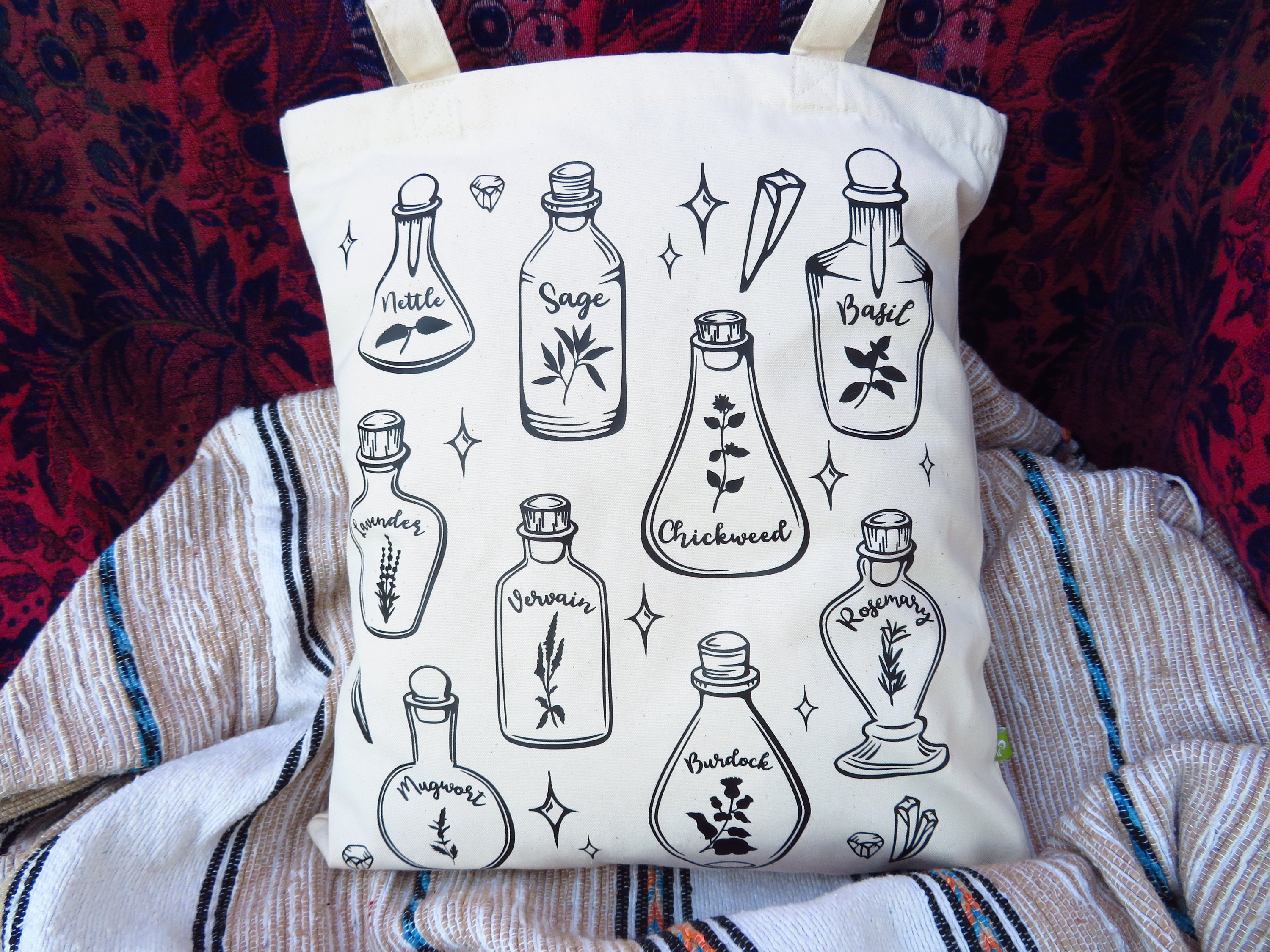 Herb Potion Bottle Tote Bag Organic Cotton Green Witch - Etsy UK