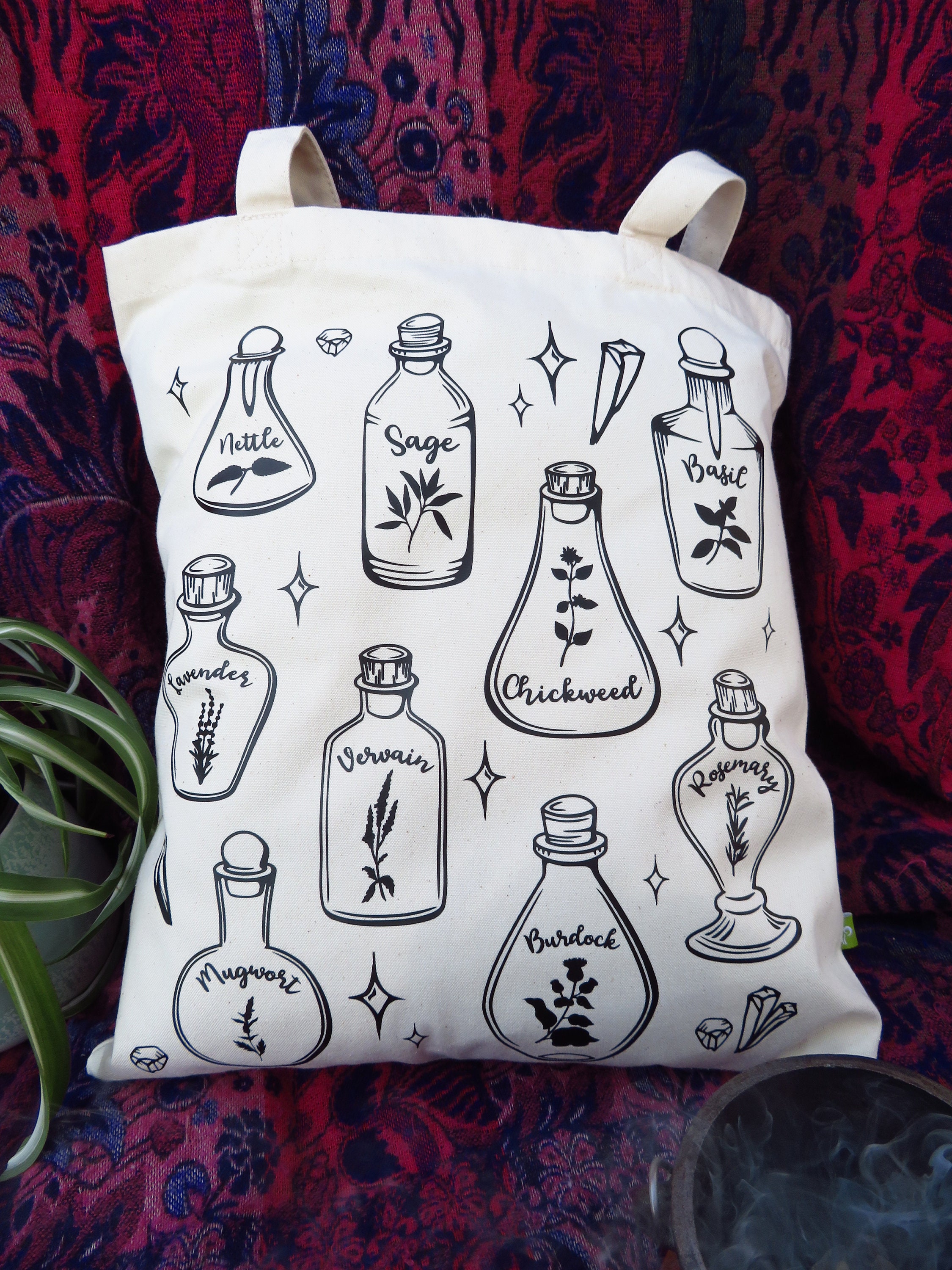 Herb Potion Bottle Tote Bag Organic Cotton Green Witch - Etsy UK