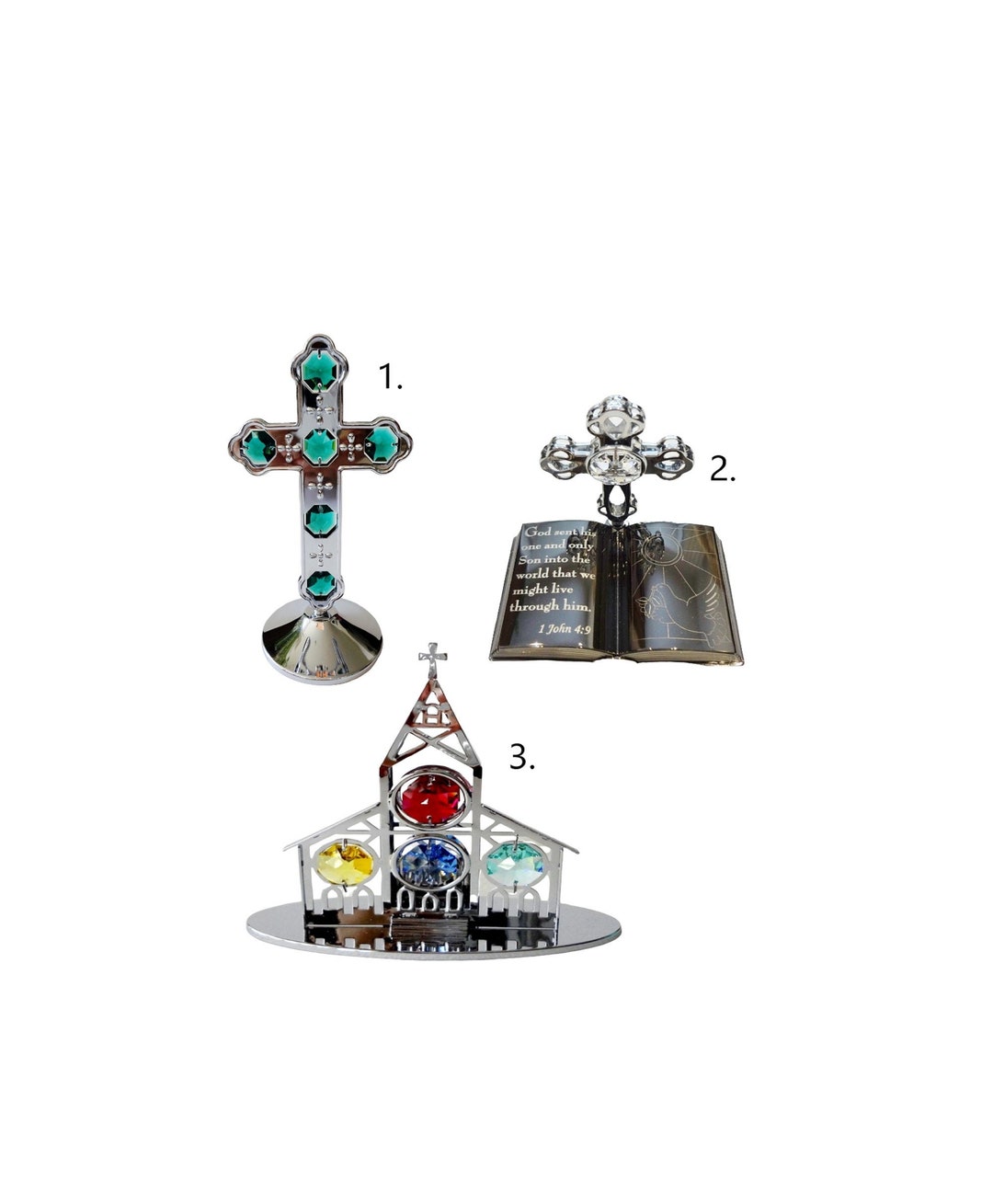 Religious Crystal Ornament Figure Cross Bible Church Crystocraft With ...