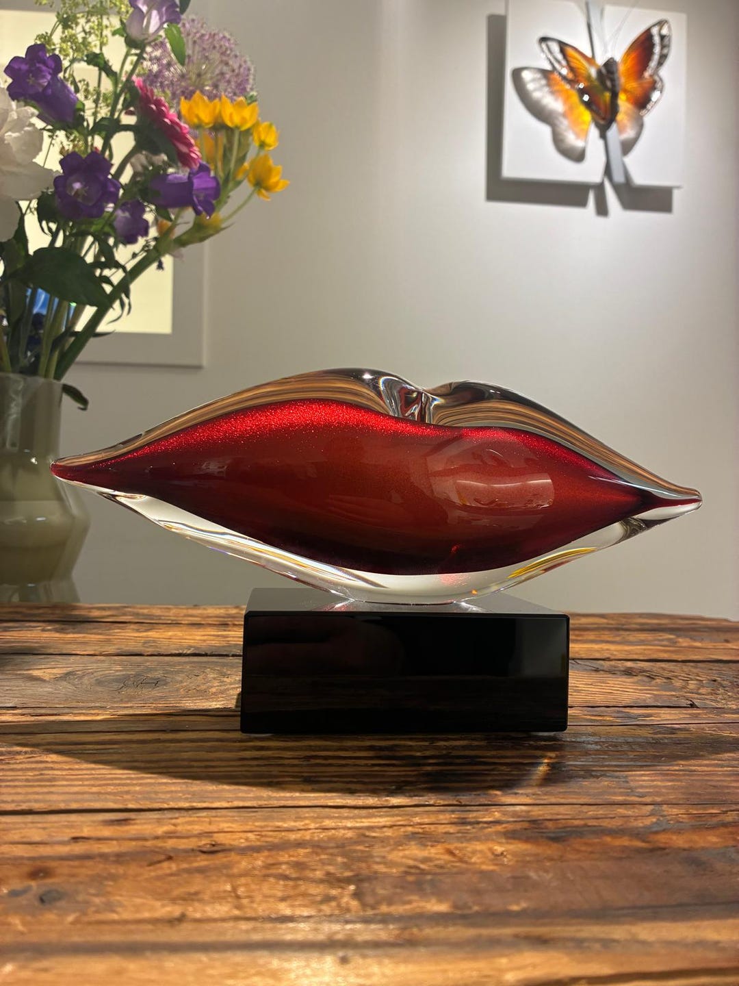Glass Blown Deep Red Glass Lips Sculpture: Flame of Love Art - Etsy
