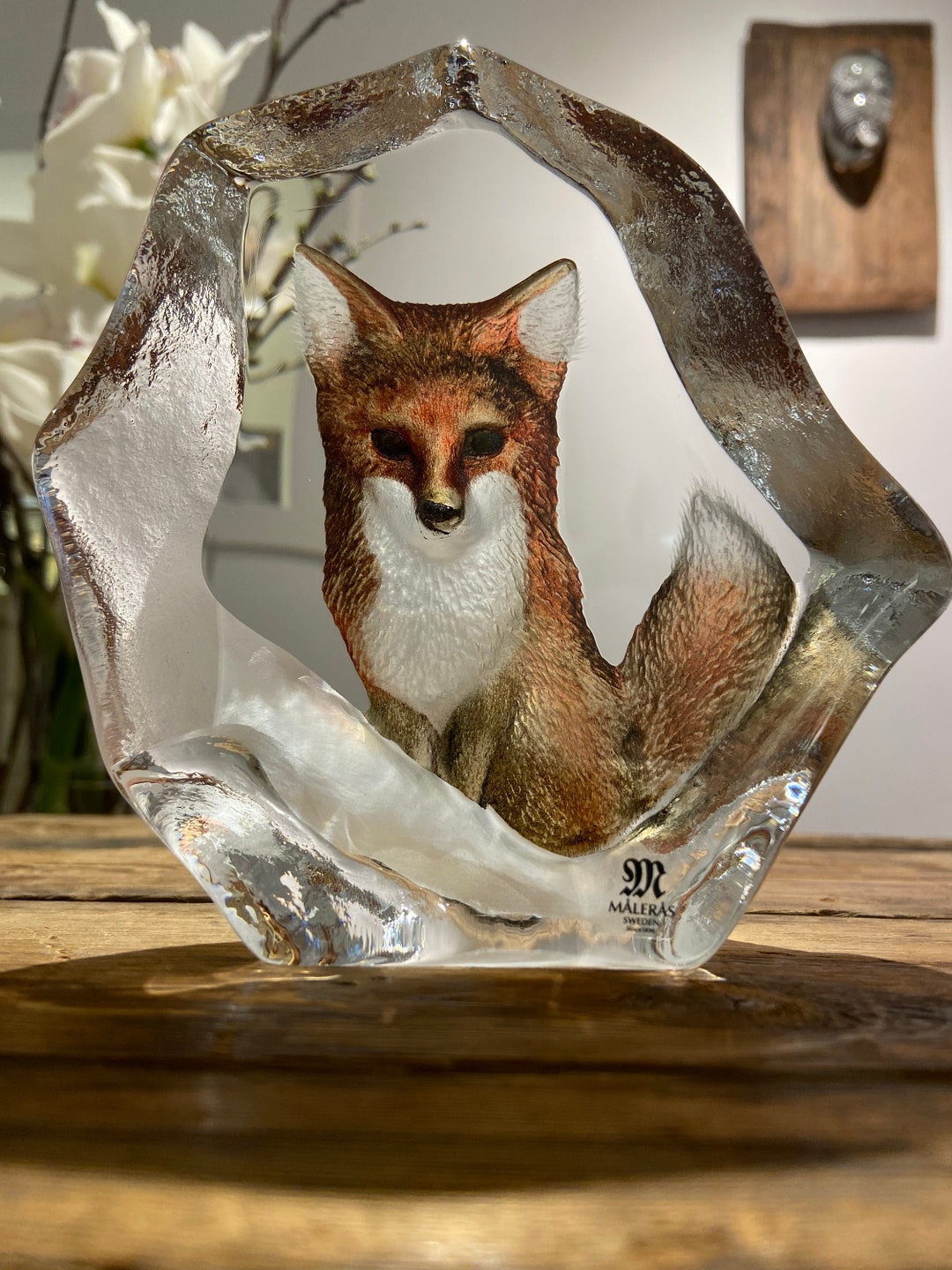 Glass Fox Sculpture Hand Made Art Glass by Mats Jonasson Sweden - Etsy
