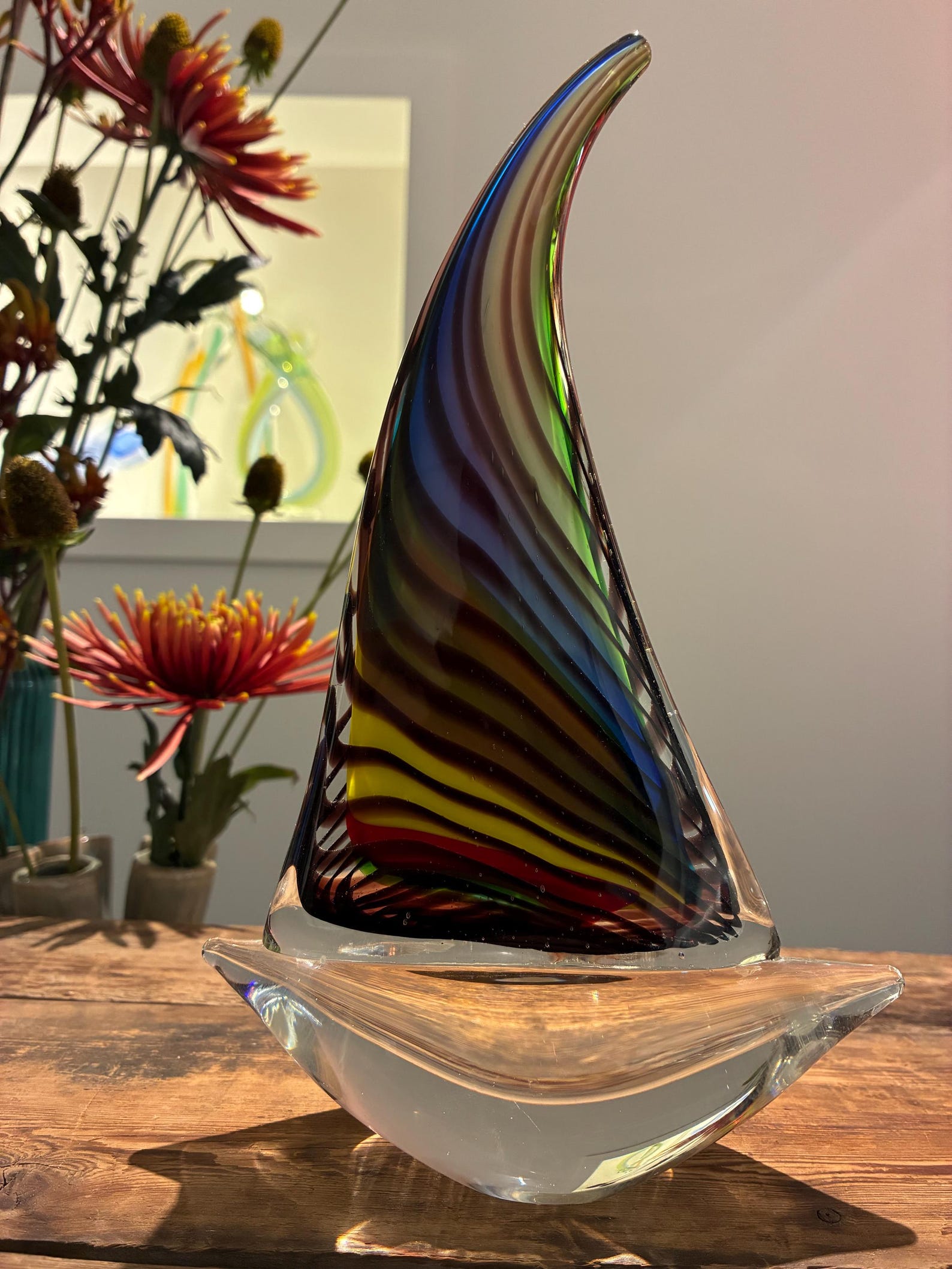 Handmade Murano-style Glass Boat: Handblown Blue Sailboat Sculpture - Etsy