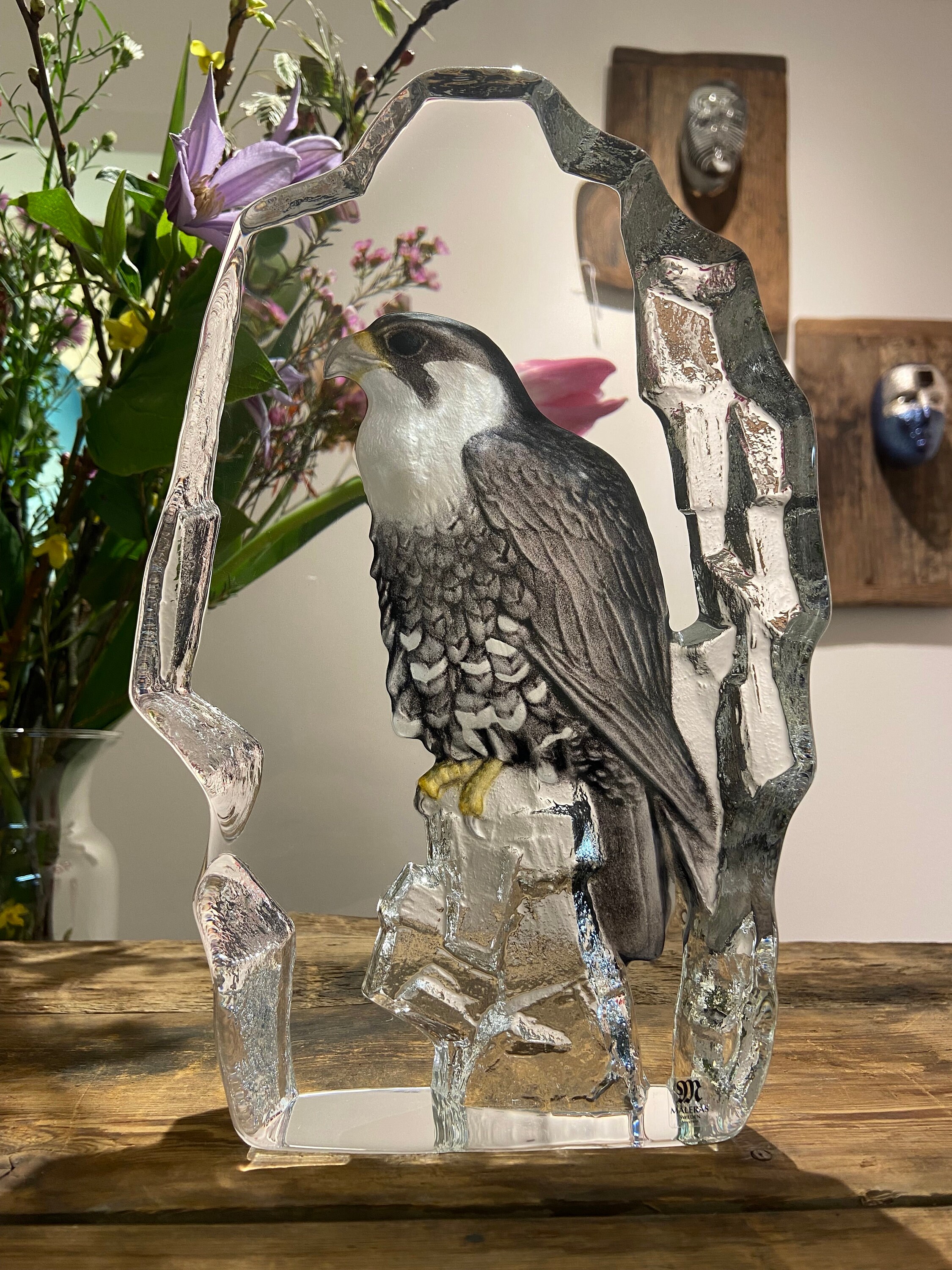 Crystal Falcon Bird Art Glass Sculpture Handmade By Mats Jonasson