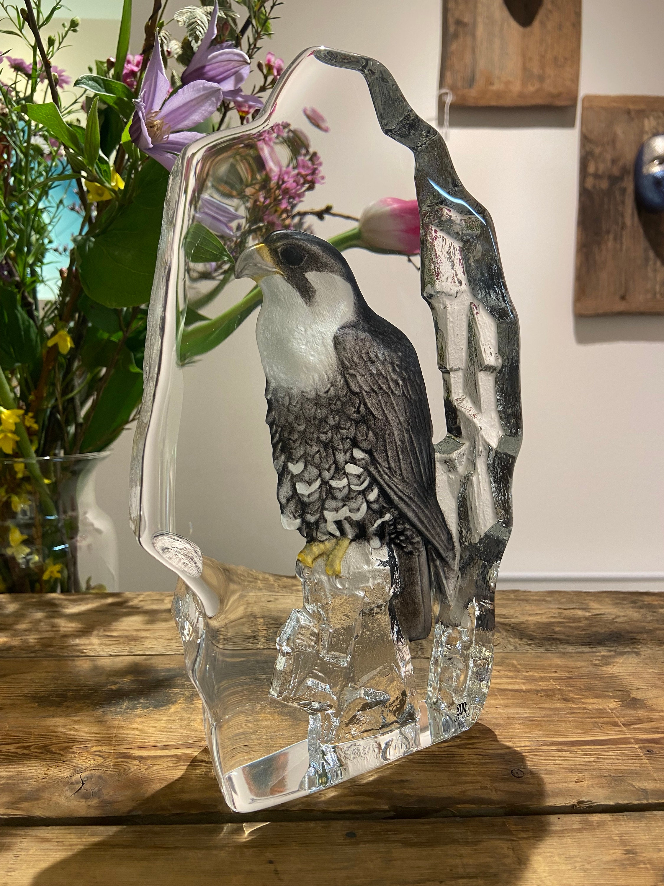 Crystal Falcon Bird Art Glass Sculpture Handmade By Mats Jonasson