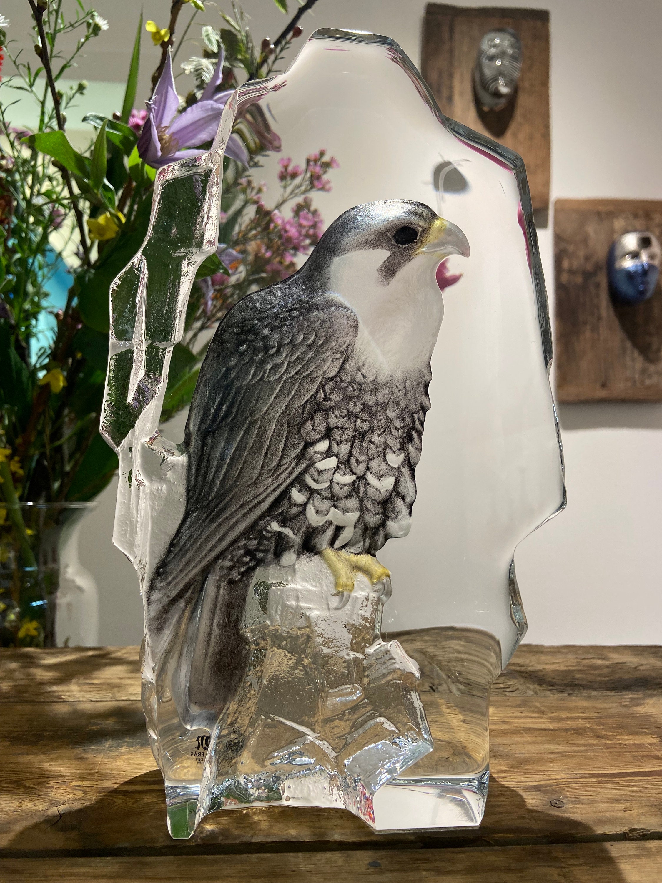 Crystal Falcon Bird Art Glass Sculpture Handmade by Mats Jonasson ...
