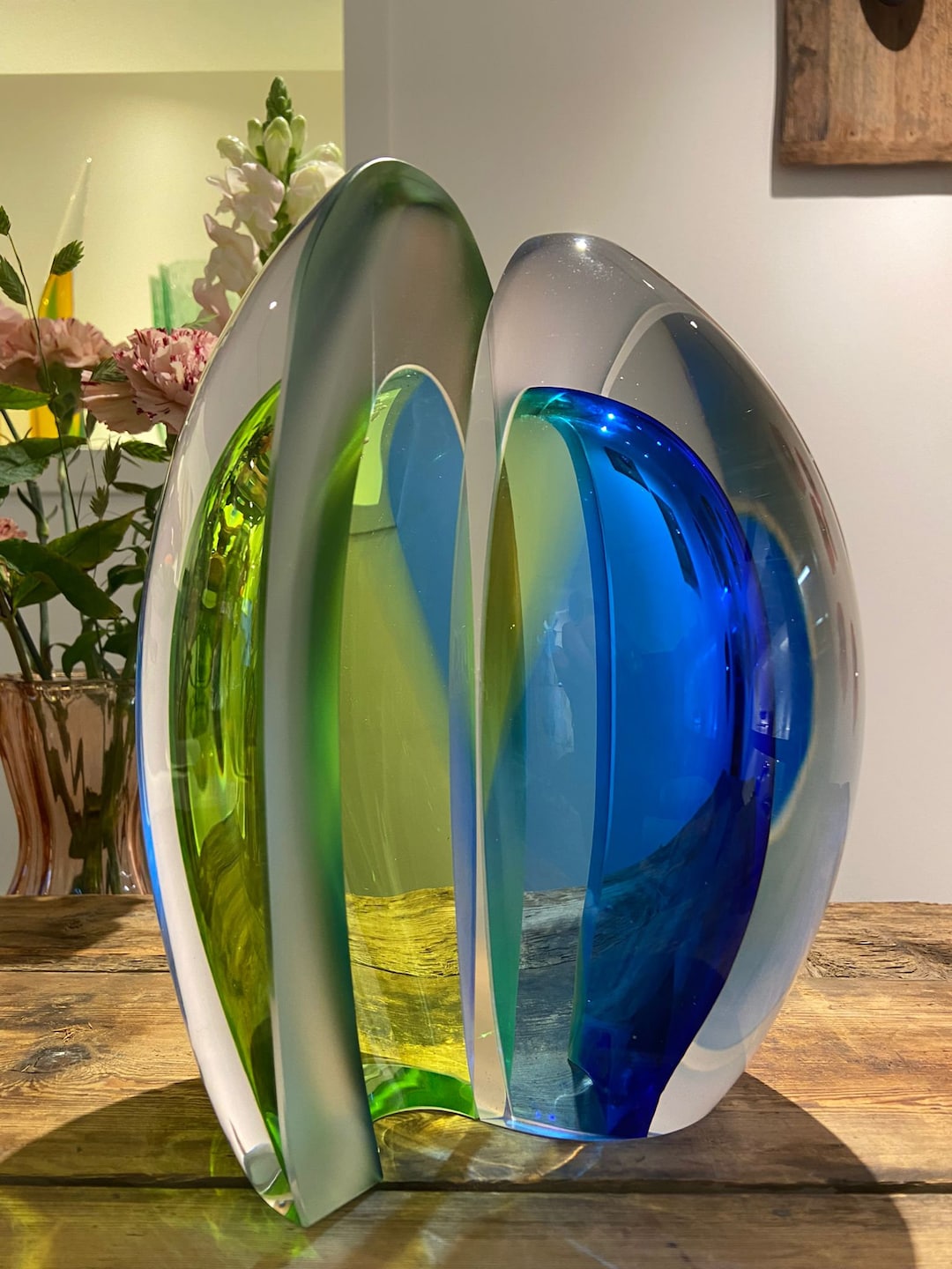 Elegant 2 Colored Glass Art Sculpture 'together as One' Handmade ...