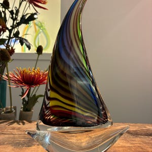 Handmade Murano-style Glass Boat: Handblown Blue Sailboat Sculpture - Etsy