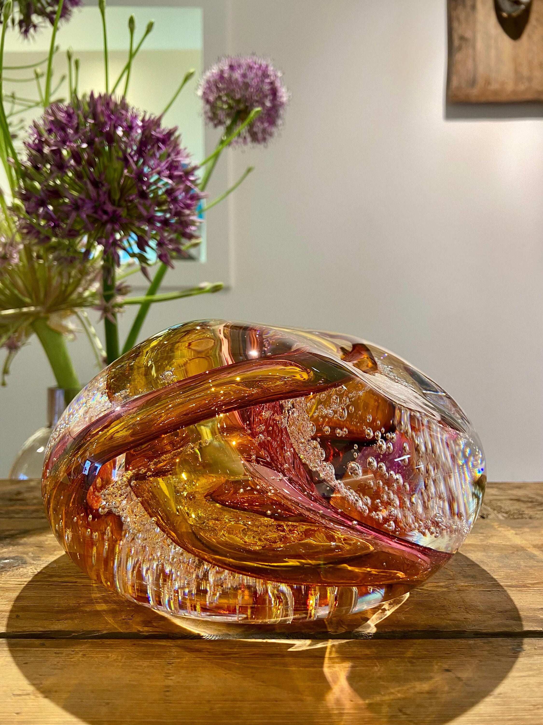 Organic Shape Art Glass Sculpture 'fire' Hand Made 'four Elements ...