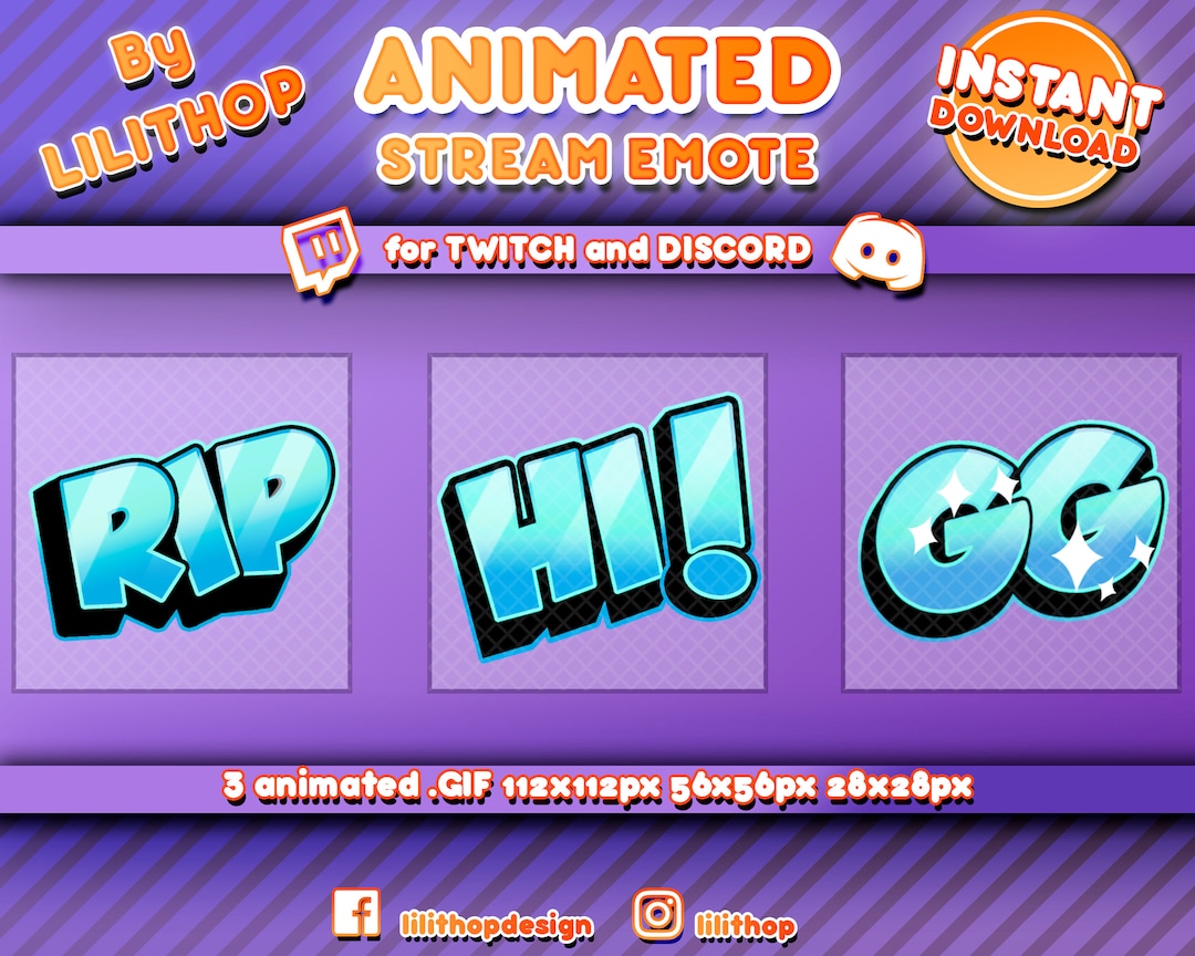 Pack 3 Animated Emotes Twitch Blue Hi GG RIP - Etsy