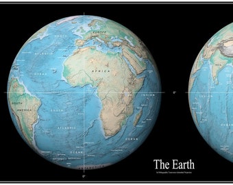 Orthographic World Map - Etsy