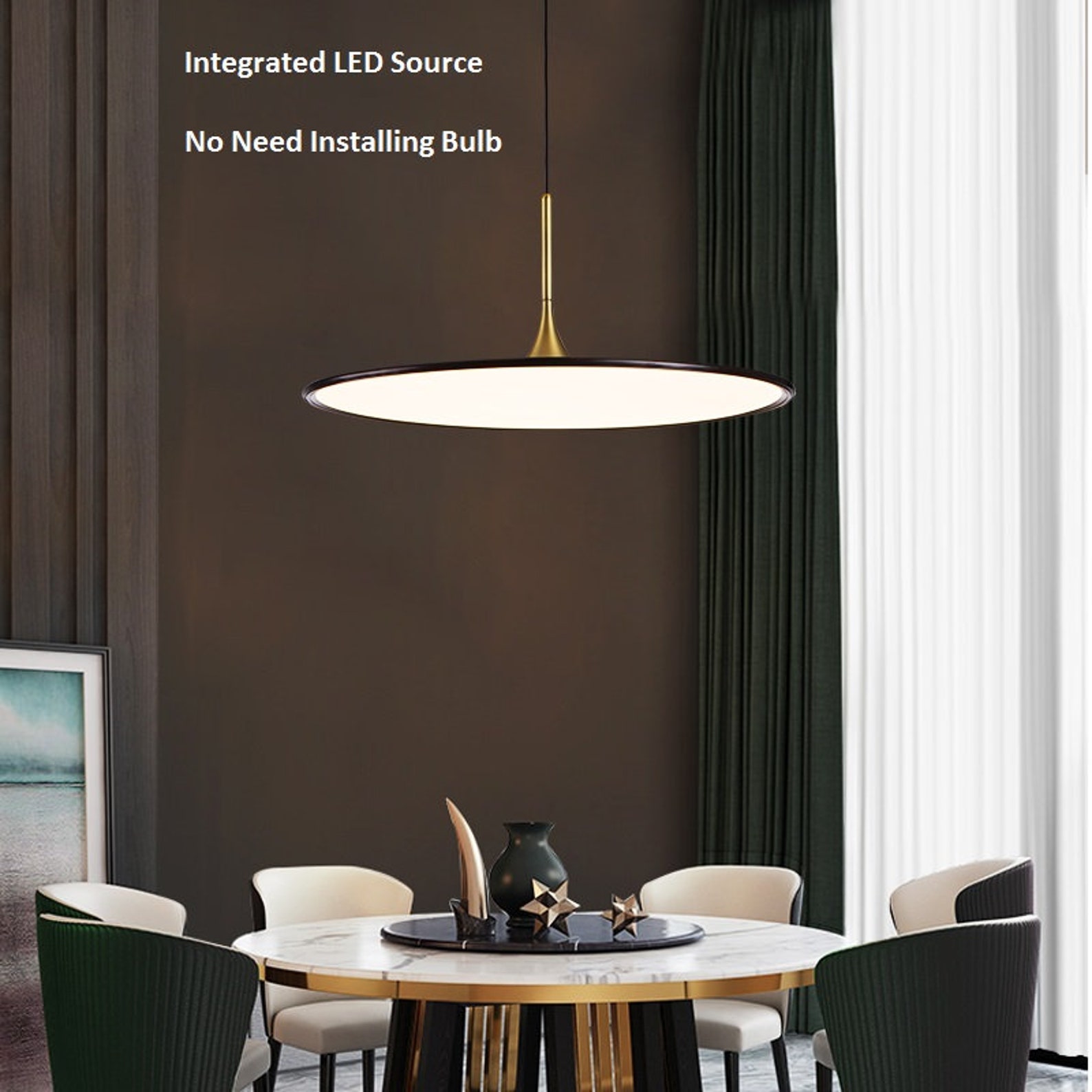 Tubicen LED Dimmable Pendant Light Fixture, Ultrathin Flat Pendant Lamp ...