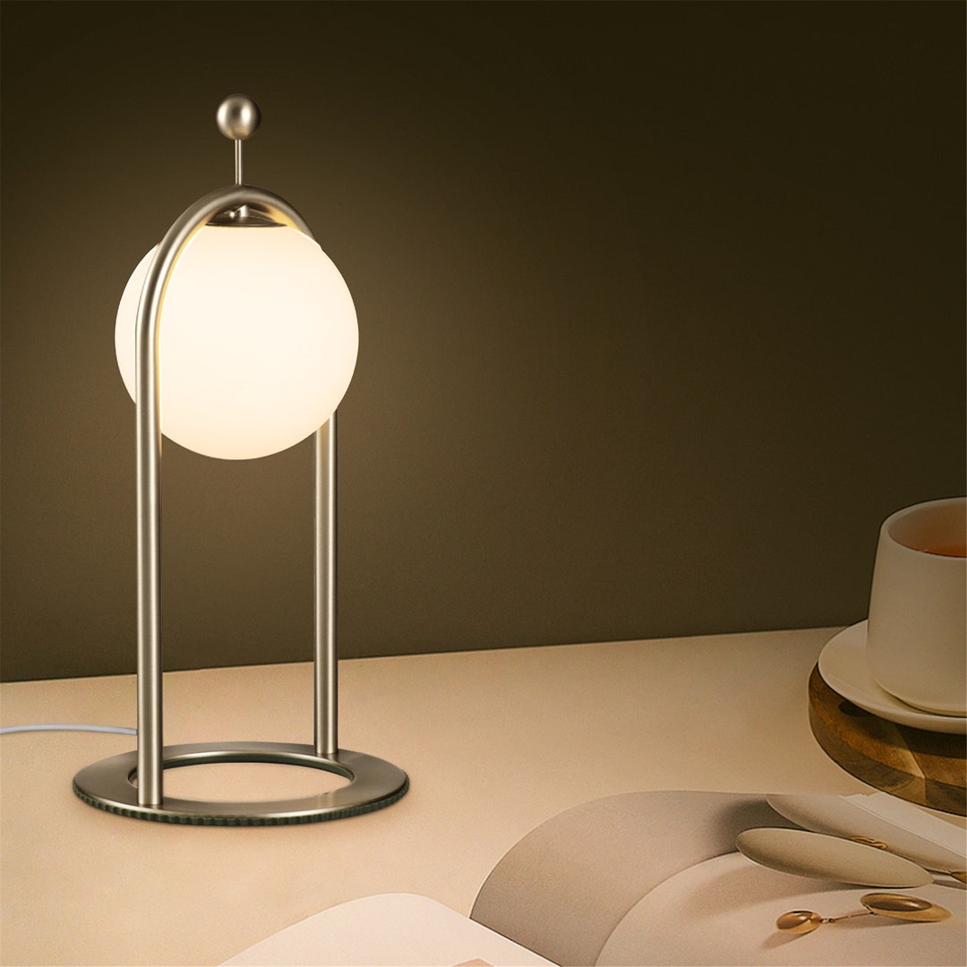 Mid Century Modern Table Lamp, Glass Globe Desk Lamp, Bedroom Bedside ...