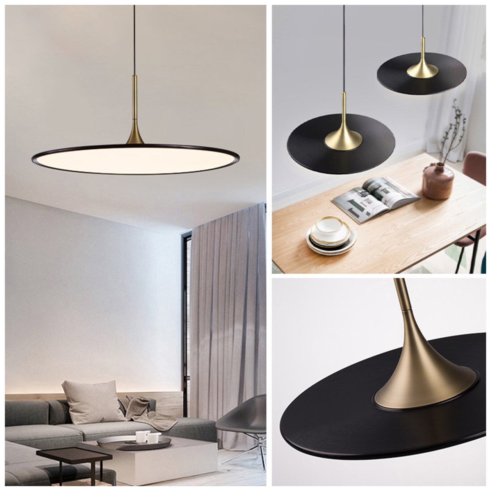 Tubicen LED Dimmable Pendant Light Fixture, Ultrathin Flat Pendant Lamp ...