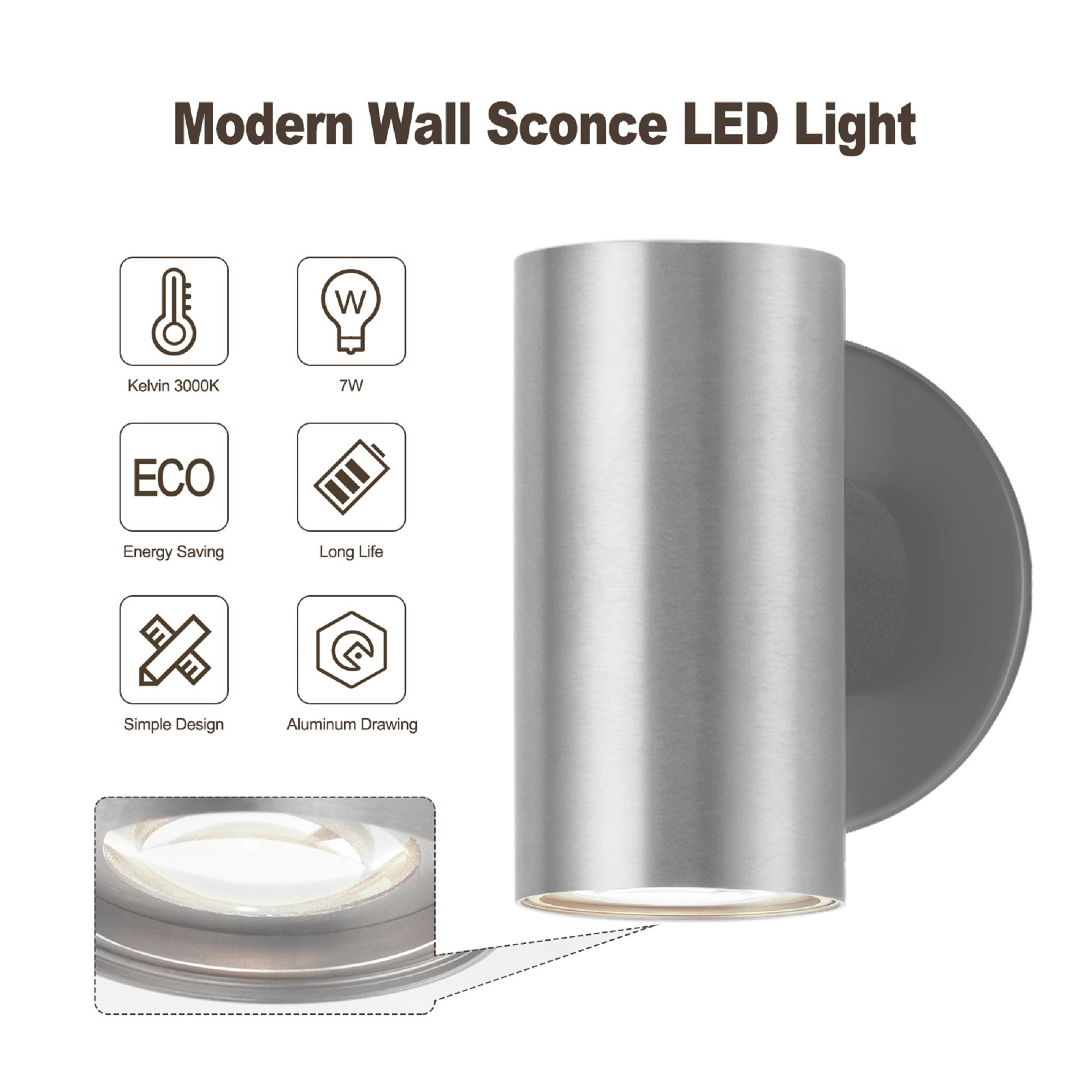 Modern LED Wall Sconce Light up Down,7w Bright Indoor Wall Lamp ...