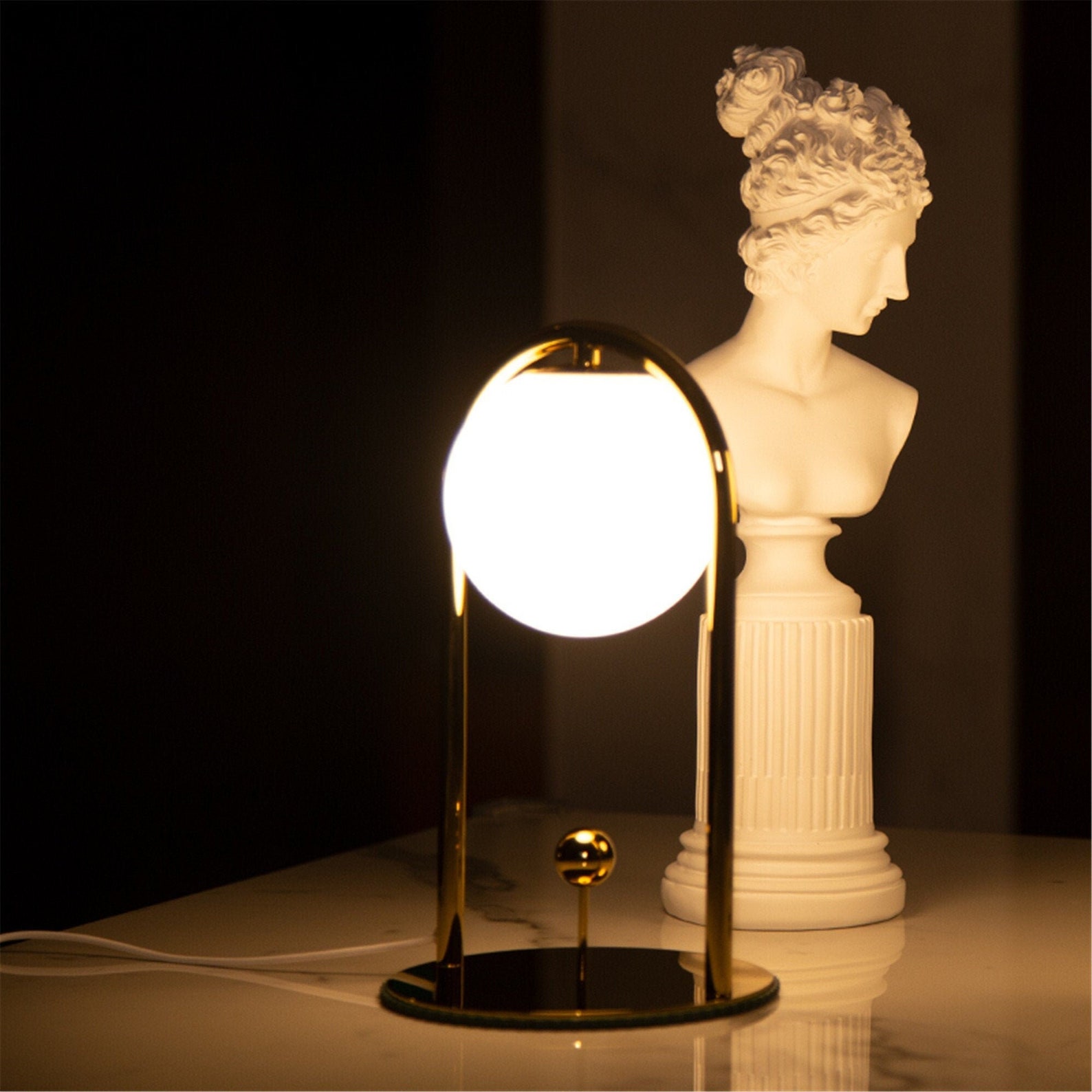 Glass Globe Table Lamp, 4-level LED Touch Dimmable Table Night Light ...