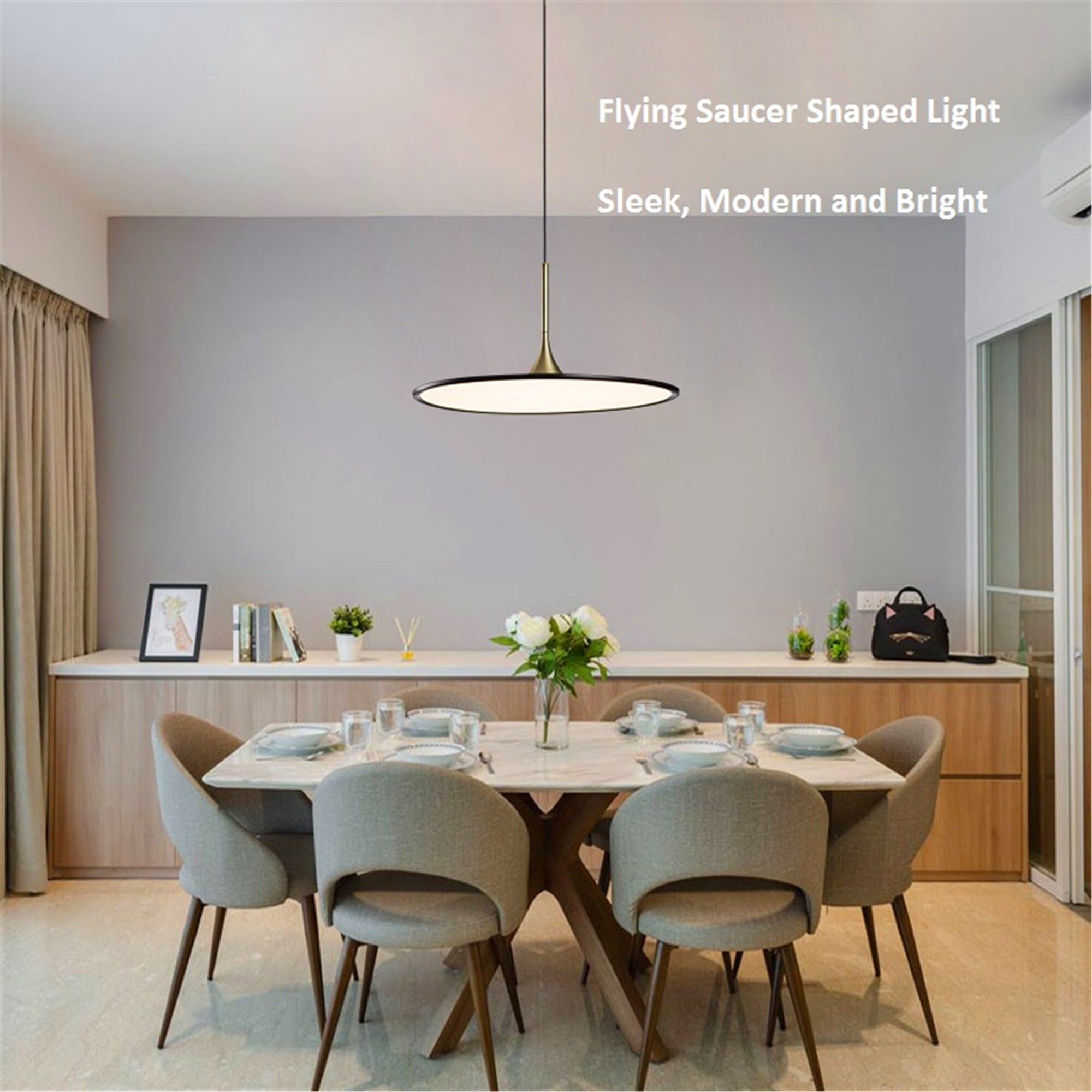 Tubicen LED Dimmable Pendant Light Fixture, Ultrathin Flat Pendant Lamp ...