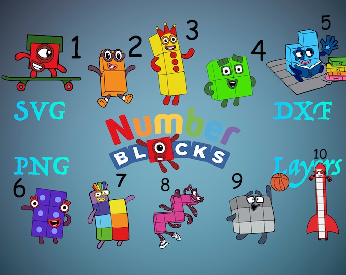 123 Number Blocks Vector Clipart Set / Outline, Silhouette Stamp ...