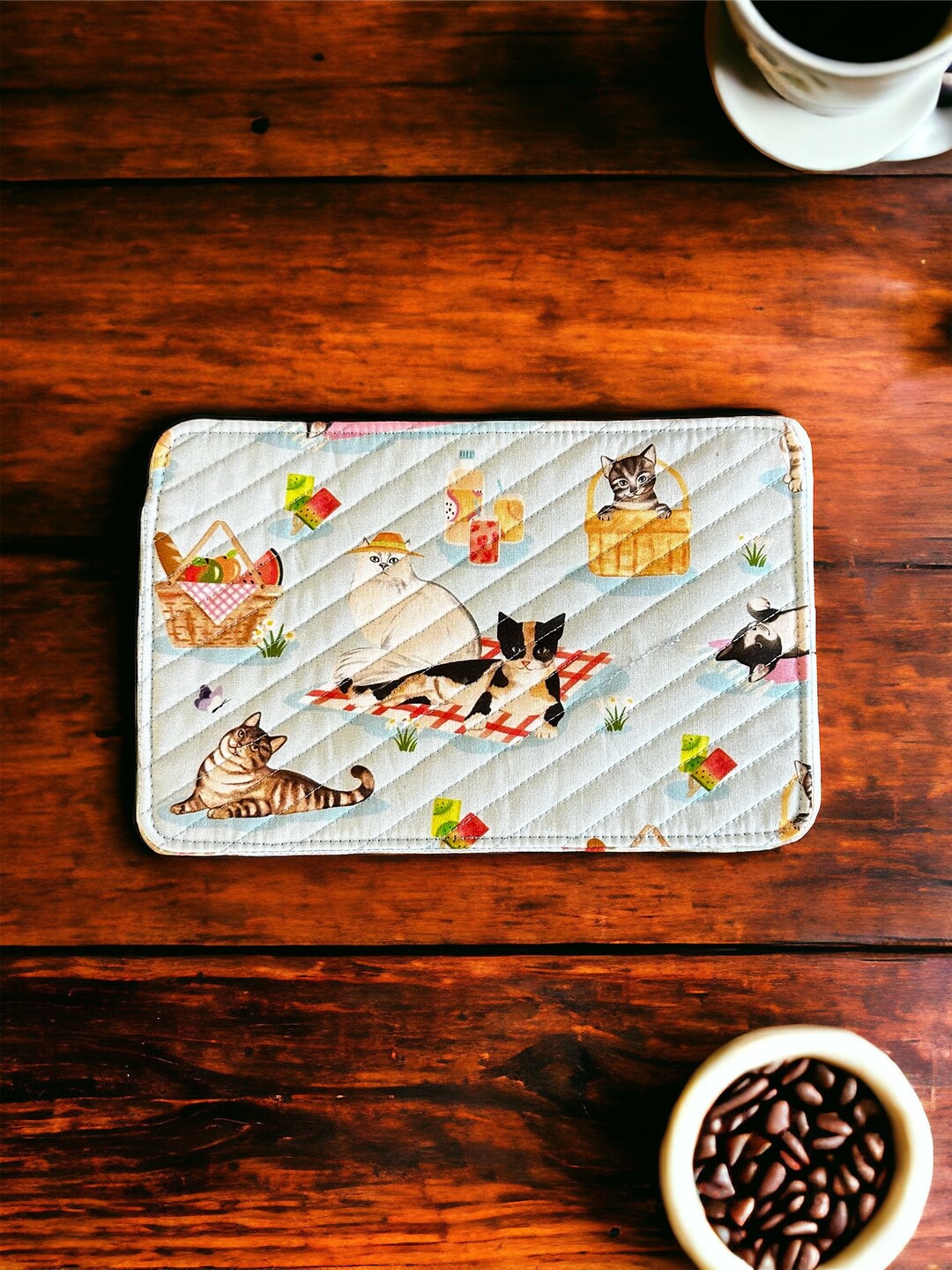 Cat Mug Rug, Coasters Handmade, Cute Cat Gift, Quilted Mug Rug, Cat ...