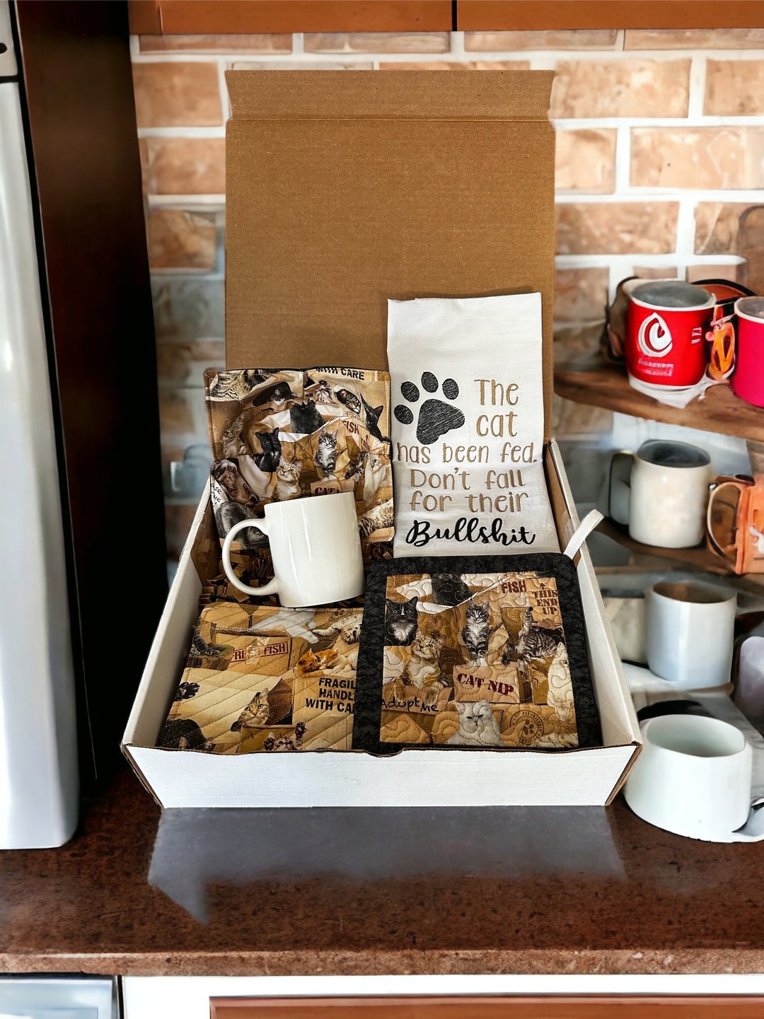 Personalized Cat Lover Gift Set for Women, Cute Cat Mug Rug Coaster for ...