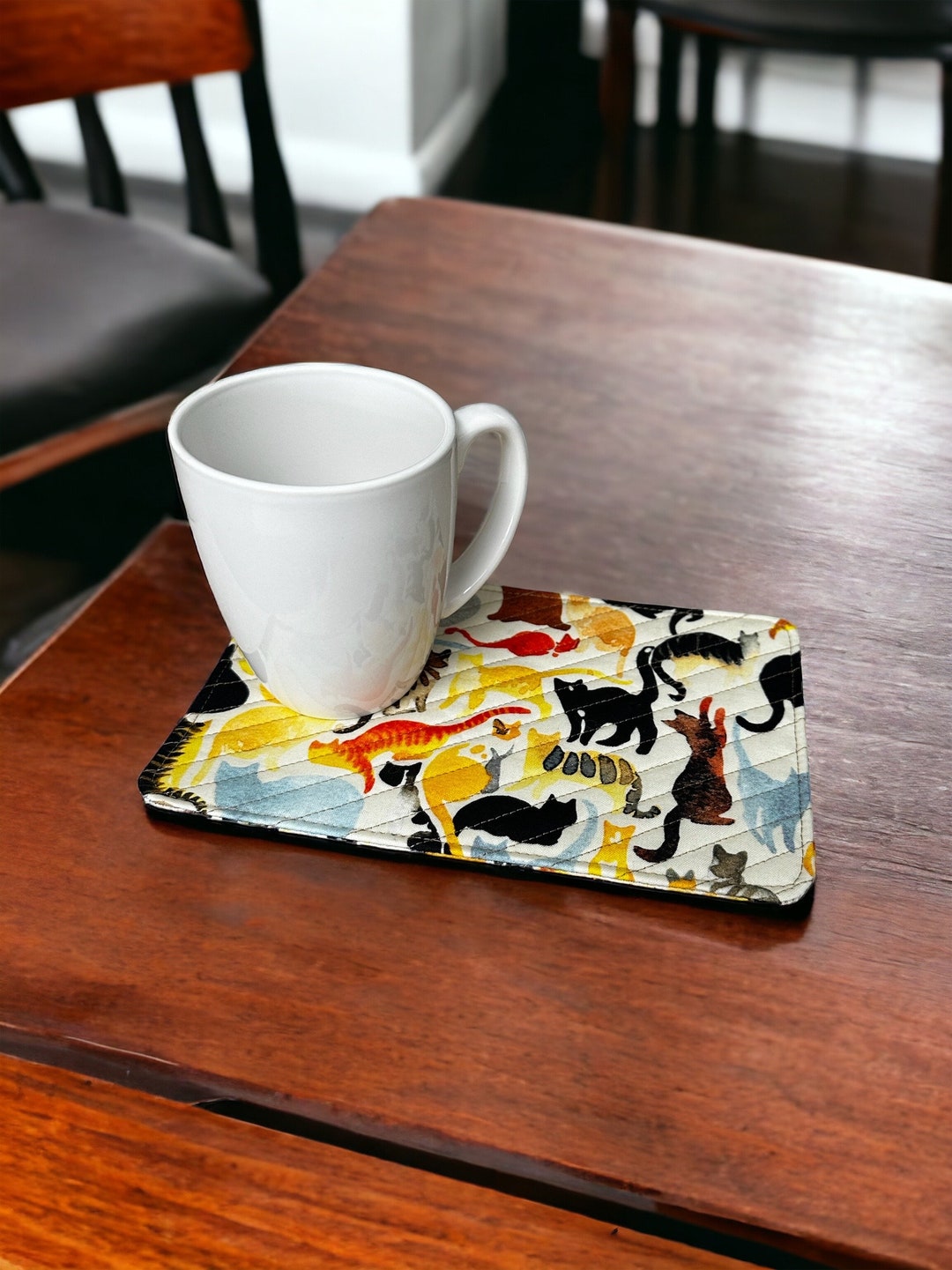 Cat Mug Rug, Coasters Handmade, Cute Cat Gift, Quilted Mug Rug, Cat ...