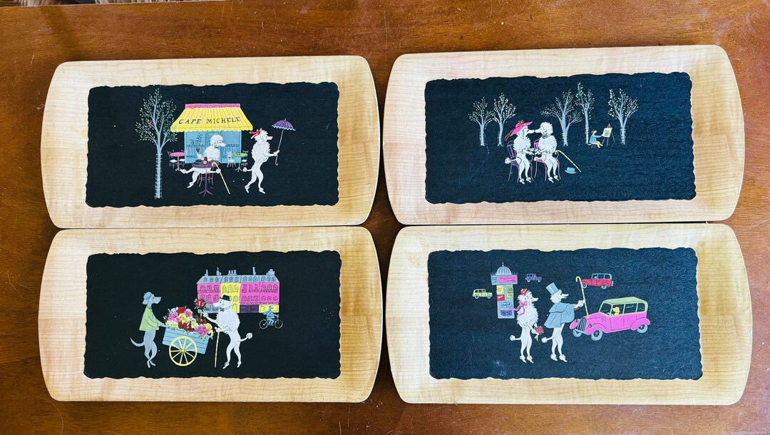 Set/4 Vintage 1950s Wood Painted Kentley Trays of “the Romance of Fifi ...