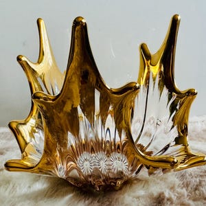 Bayel France Mid Century Crystal Glass Splash Bowl With Gold Freeform ...