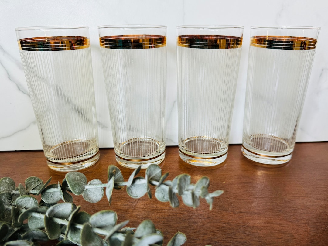 Set/4 Culver Empire Highball Glasses, Triple Band Stripe and Textured ...