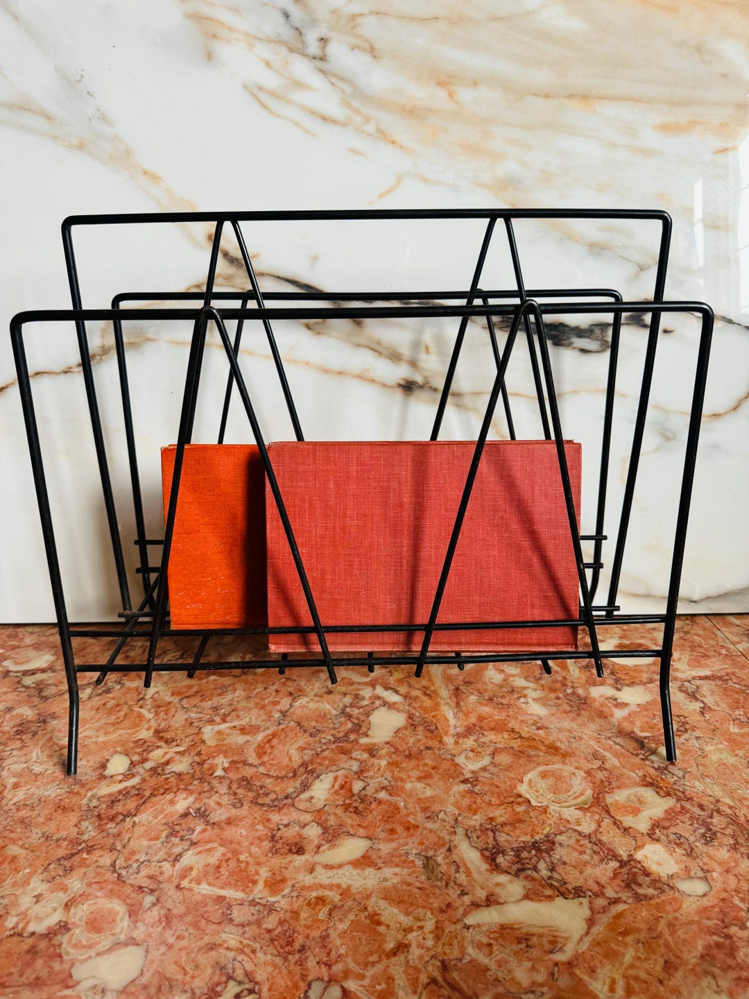 Vintage Black Metal Wire Magazine Rack Holder Geometric Record Rack ...