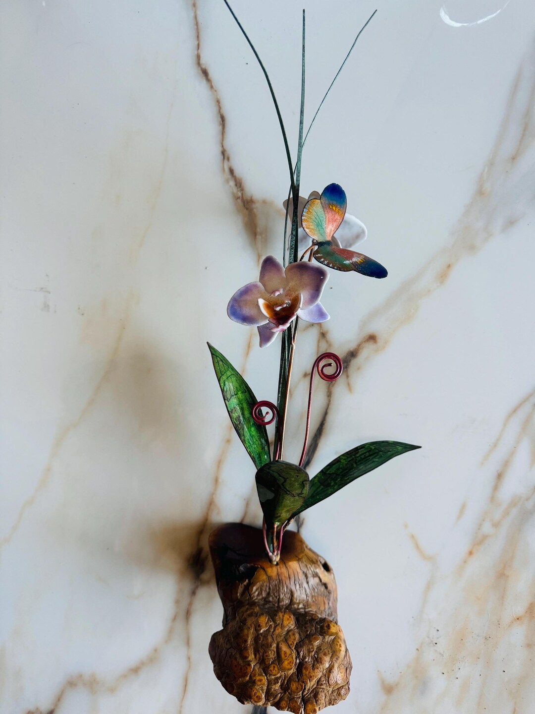 Vintage Bovano Brutalist Floral Sculpture Enamel Metal Wood, Orchid ...