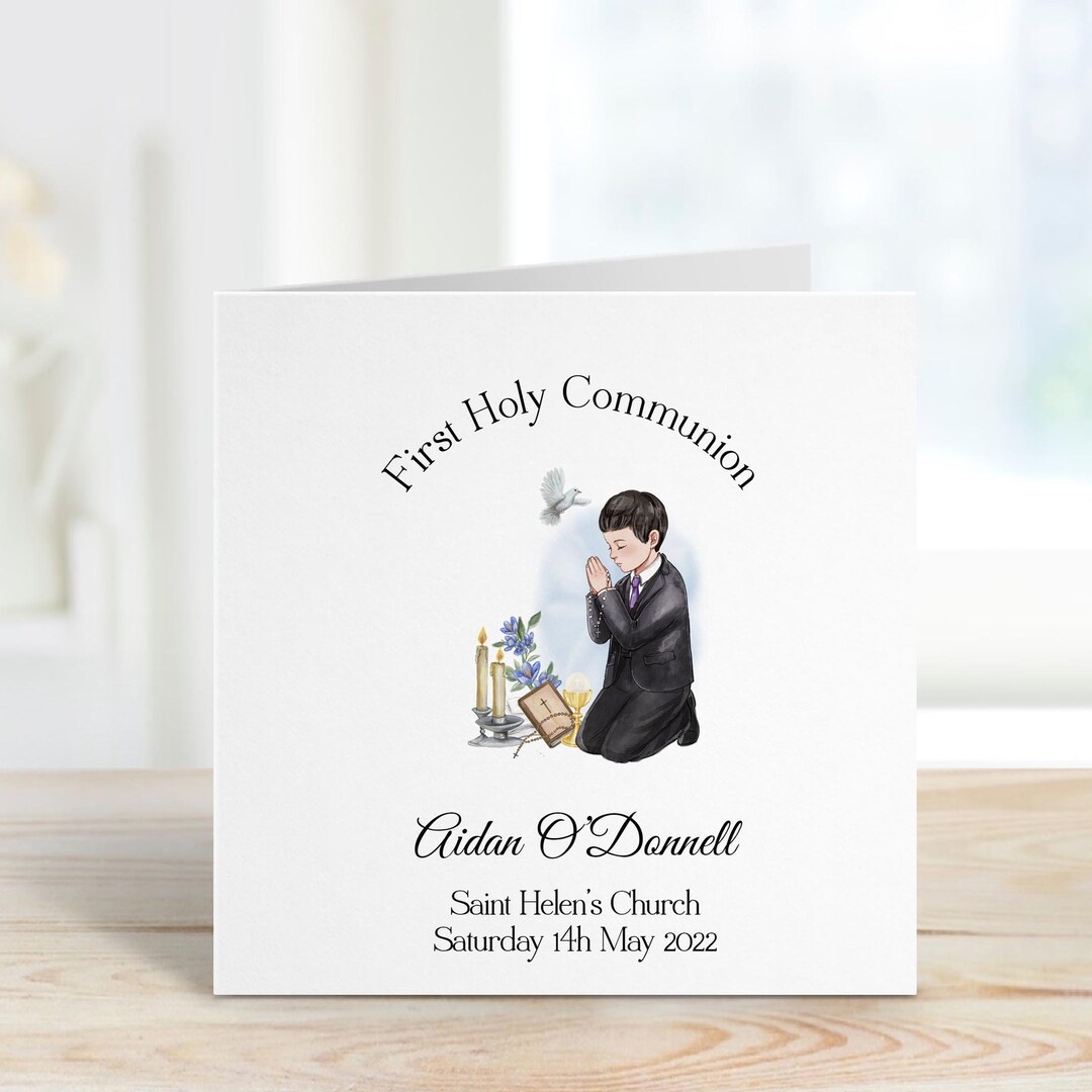 Personalised First Communion Card, Holy Communion Card Boy, Handmade ...