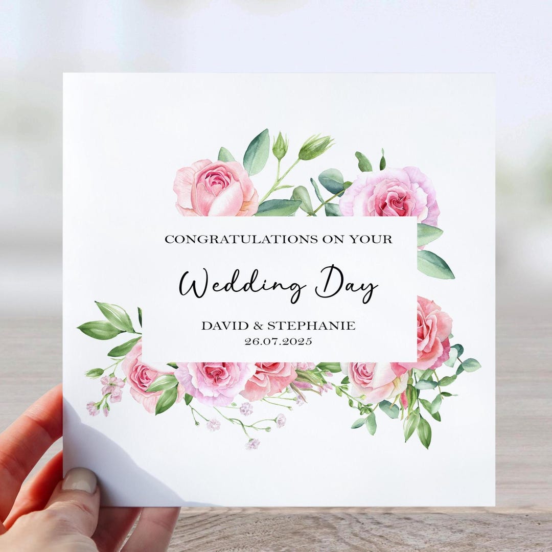 Congratulations on Your Wedding Card, Personalised Pink Roses Wedding ...